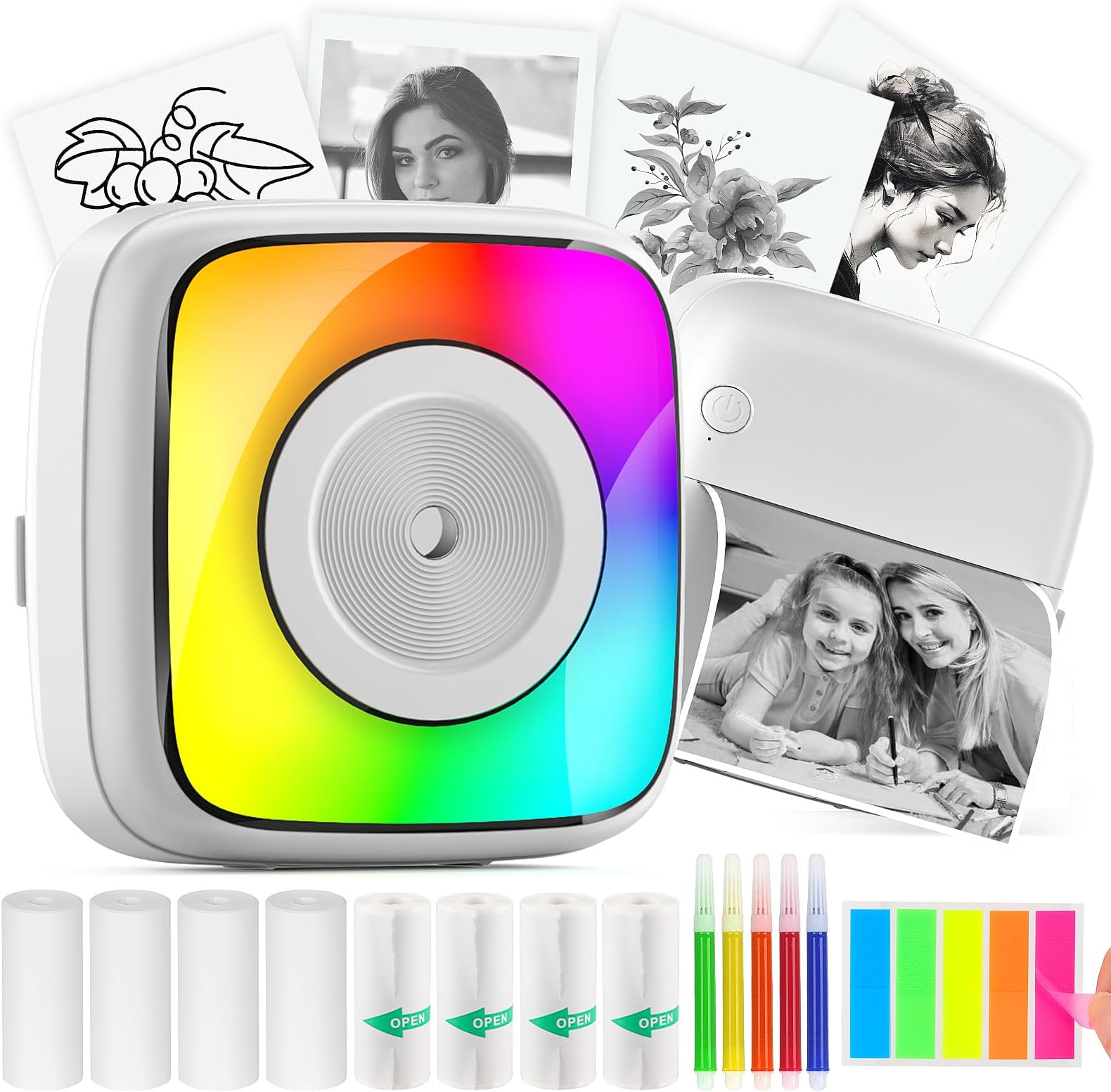 Amazon.com: HuiJuKeJi Mini Sticker Printer with RGB Light Pocket ...