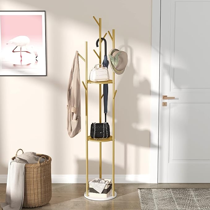 Medla Metal Coat Stand: Heavy Duty Coat Stand Hall Tree Free Standing ...