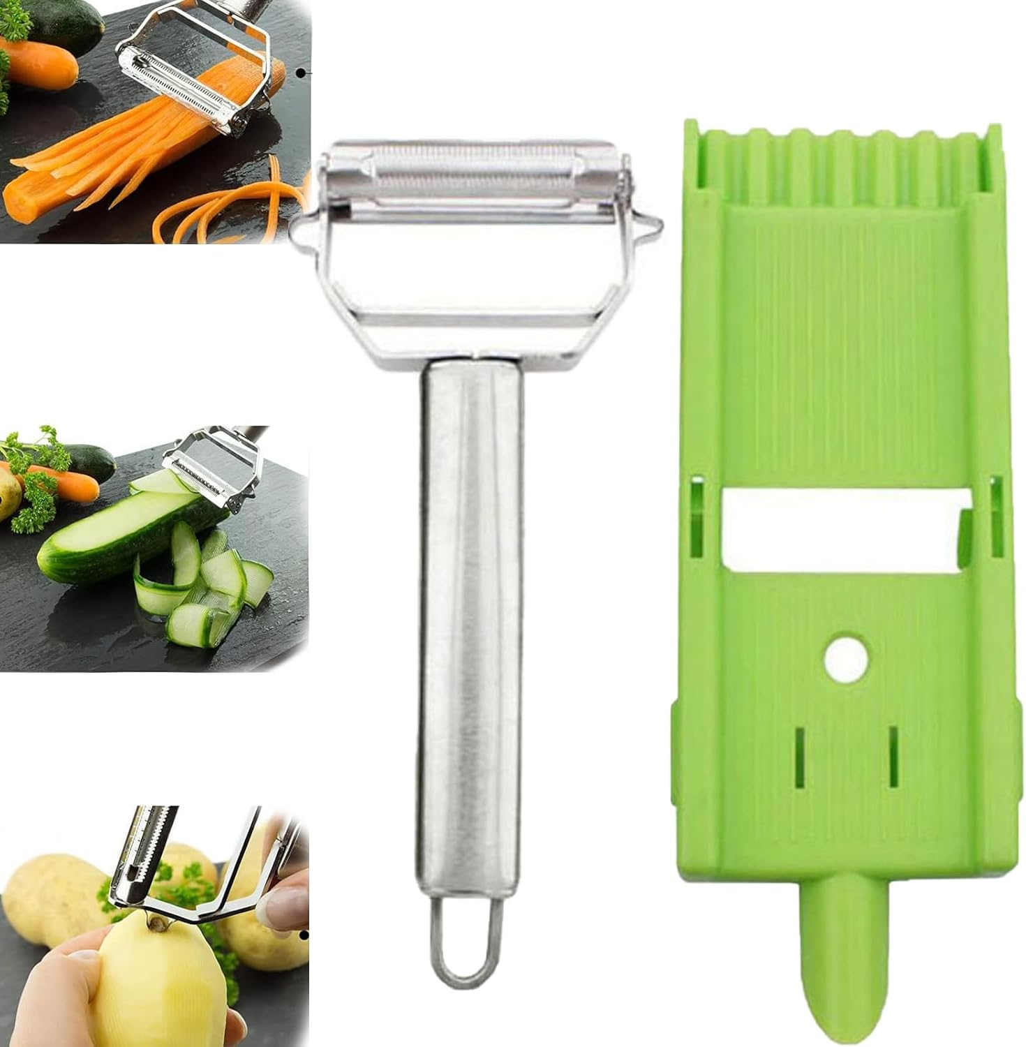2-in-1 Shredder & Slicer, Stainless Steel Dual Blade Vegetable Peeler ...