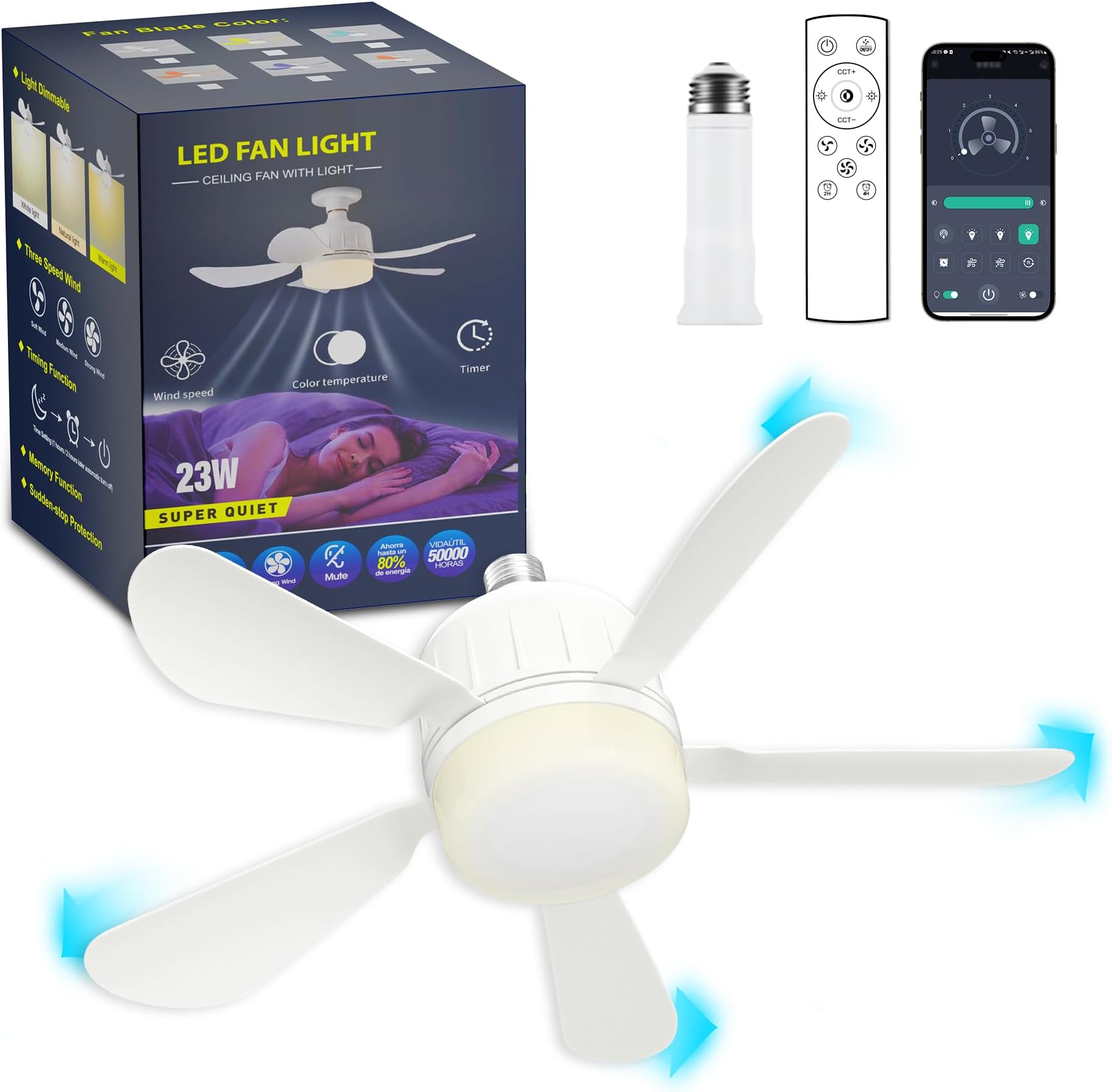 Amazon.com: Socket Ceiling Fan Light with Remote: Ceiling Fans with ...