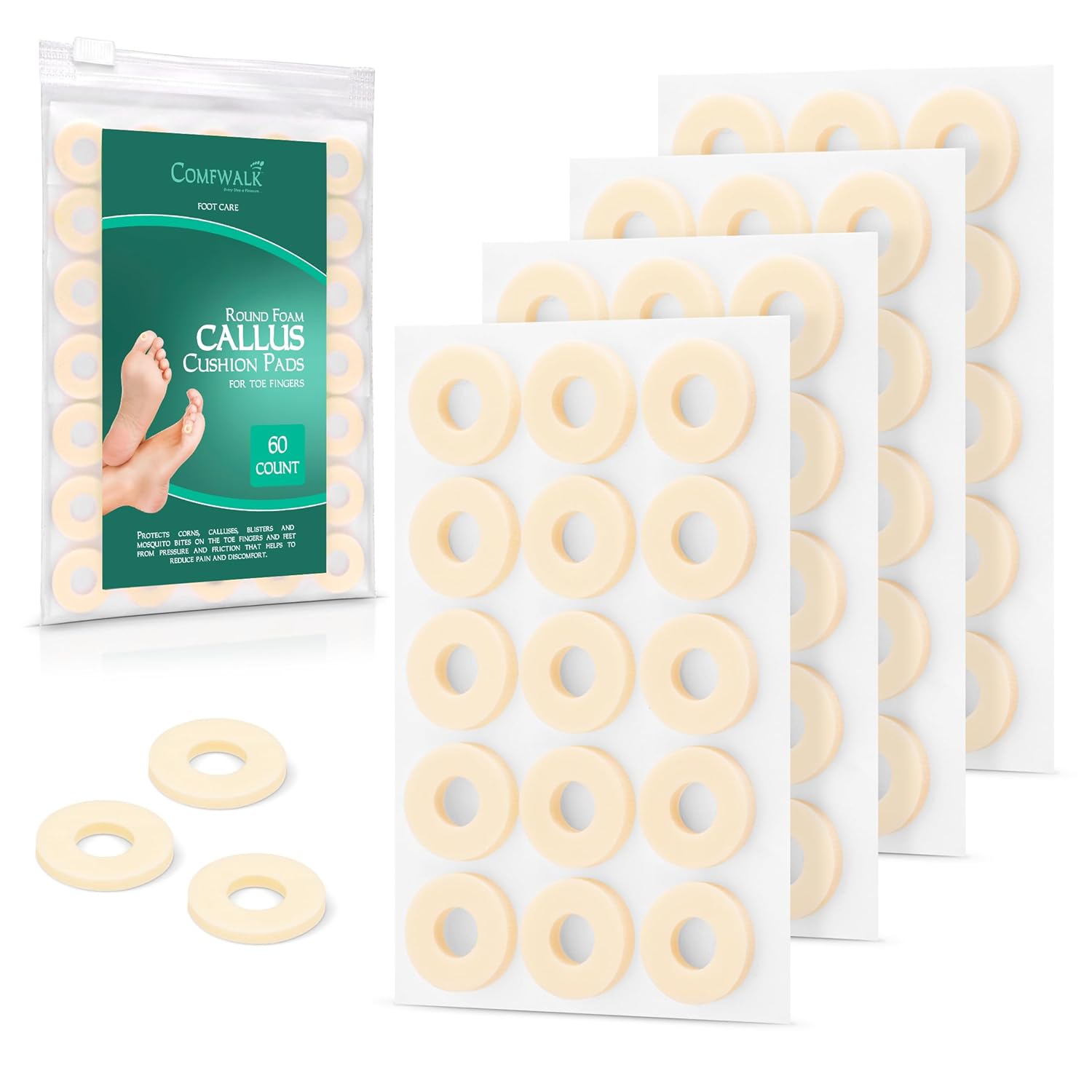 Amazon.com: Comfwalk Callus Cushions Pads, 60-Count, Prevents Calluses ...