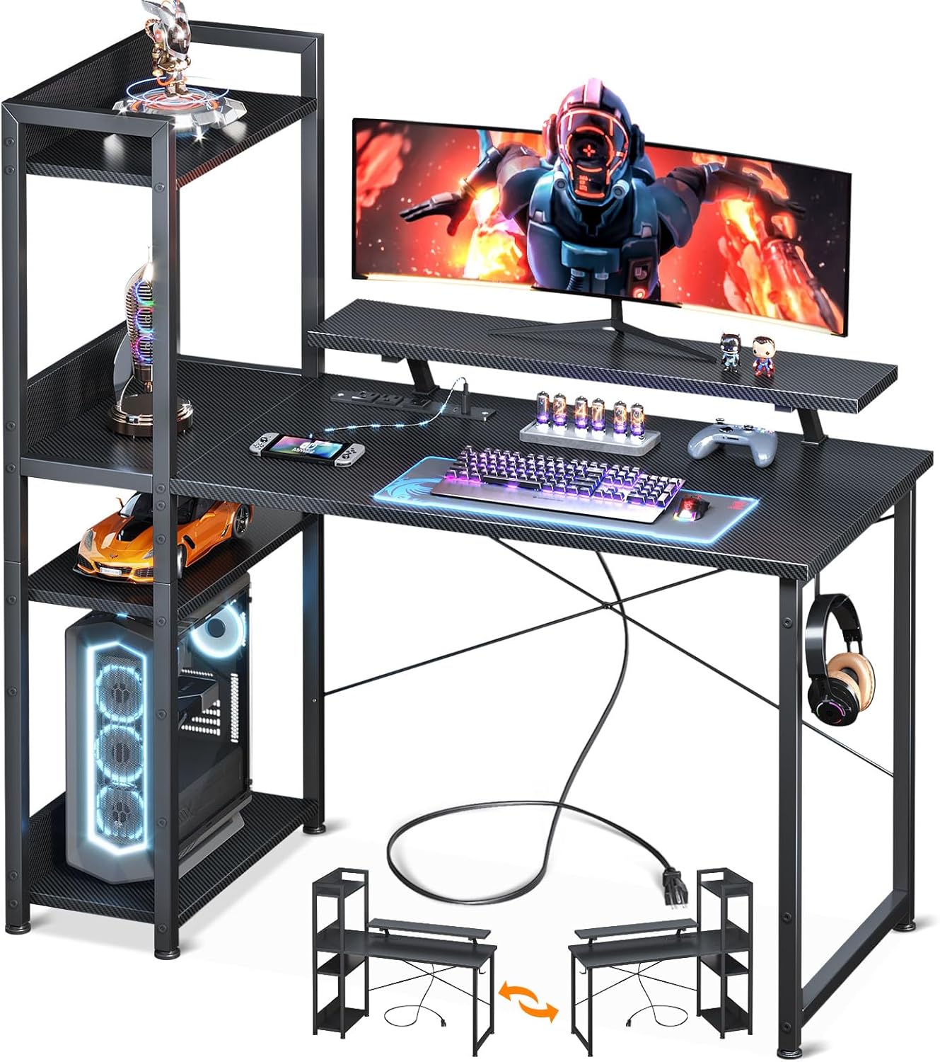 Amazon.com: ODK Reversible Gaming Desk with Power Outlets, 40 Inch ...