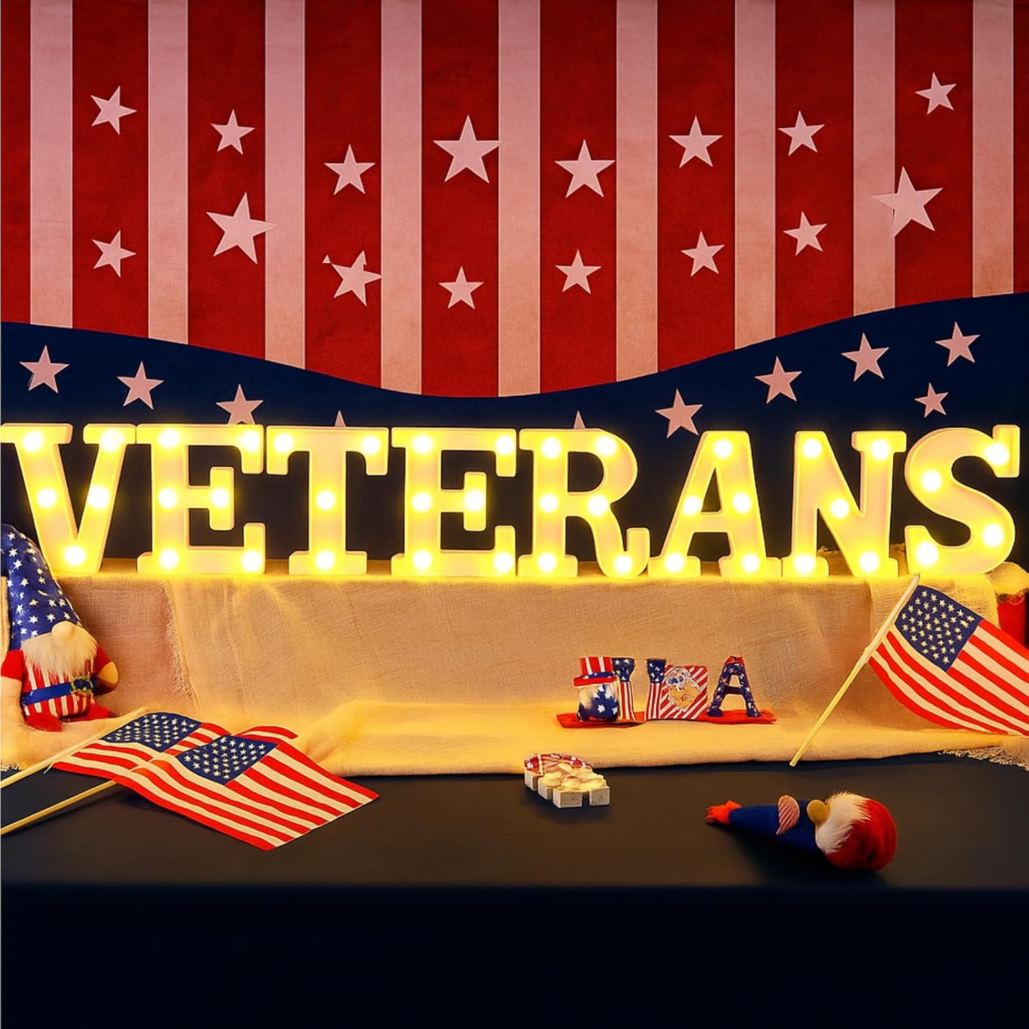 Honoson 8 Pcs Veteran's Day Decorations Light Veterans Letter Lights ...