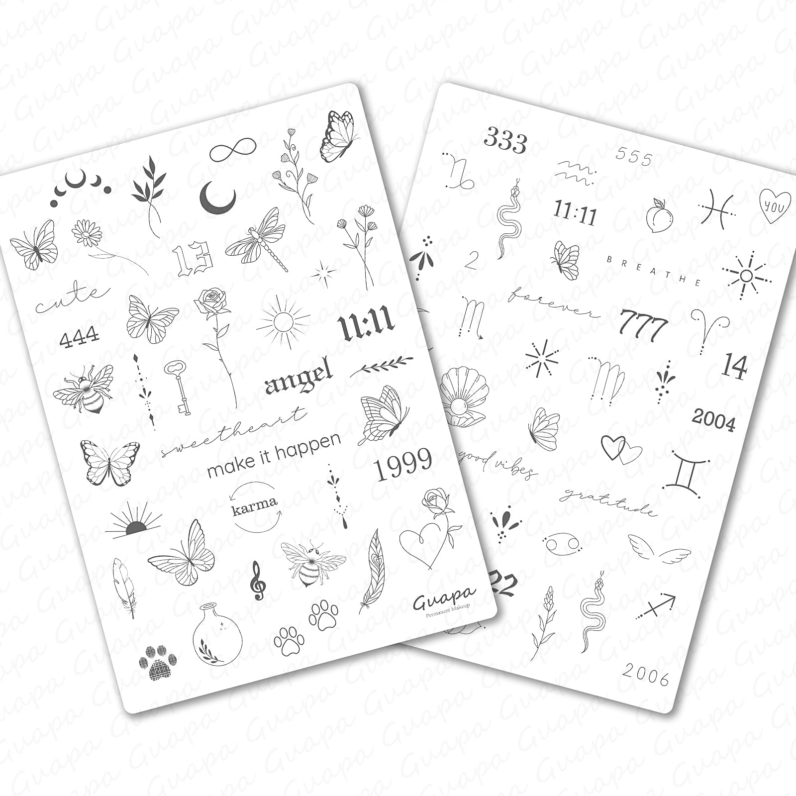 Amazon.com : Guapa 3pcs Tiny Tattoo Practice Skin over 80 Unique ...