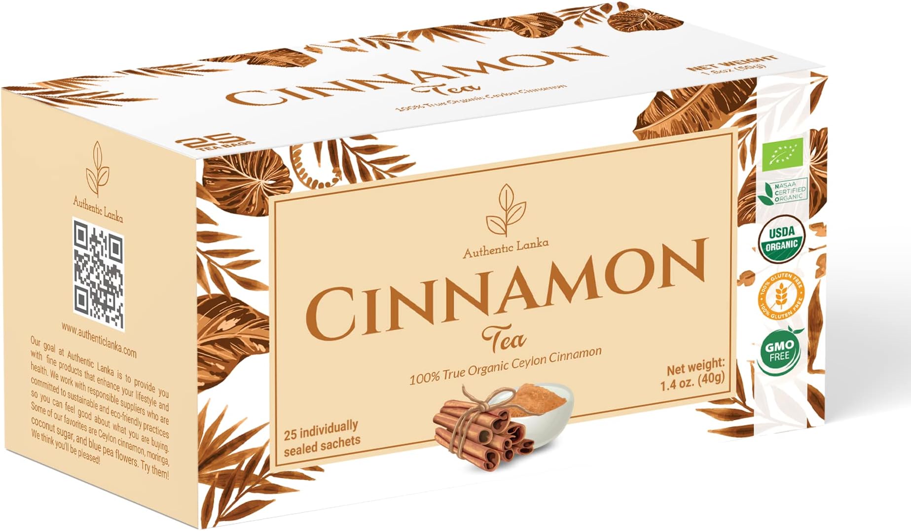 Amazon.com : True Ceylon Cinnamon Tea Kraft Bag 25 Sachets Pack ...