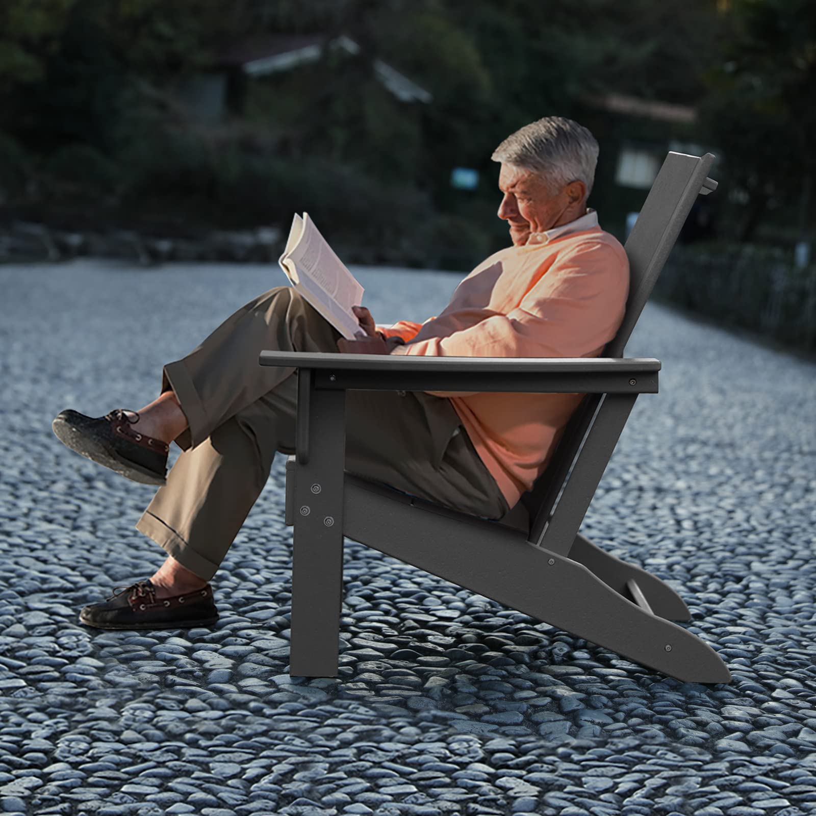 AGT Modern Curveback Adirondack Chair, Elegant Double Plate Design ...