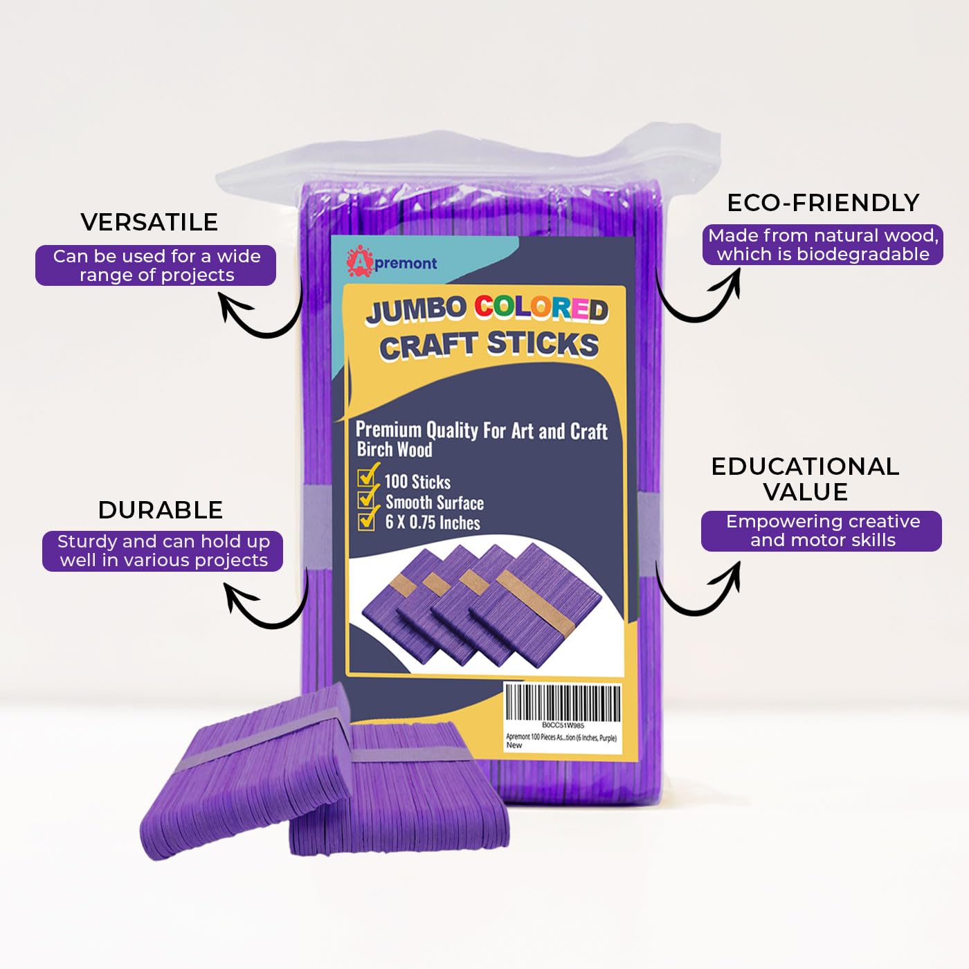 Snapklik.com : Apremont 100 Pieces Assorted Jumbo Colored Wooden 6 ...