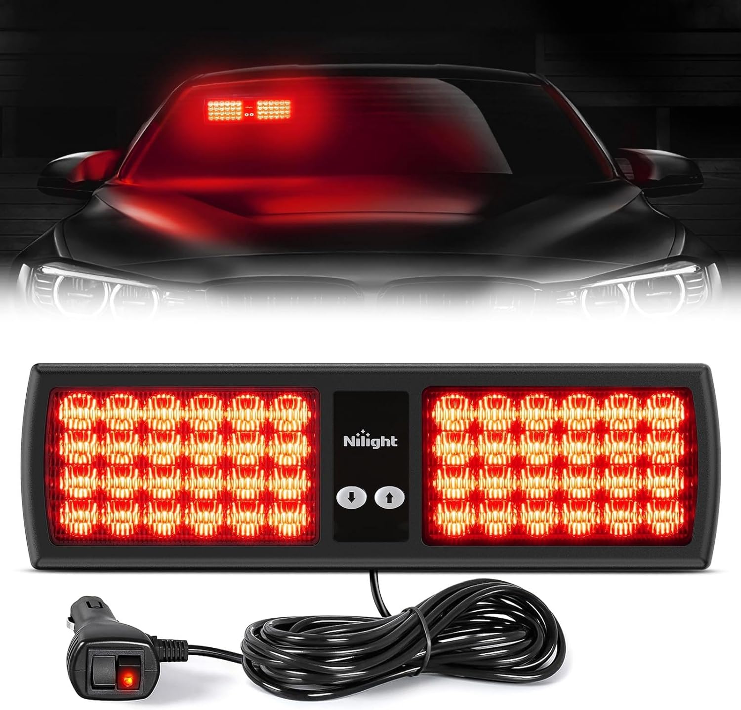 Amazon.com: Nilight Red 48LED Visor Strobe Lights Interior Windshield ...