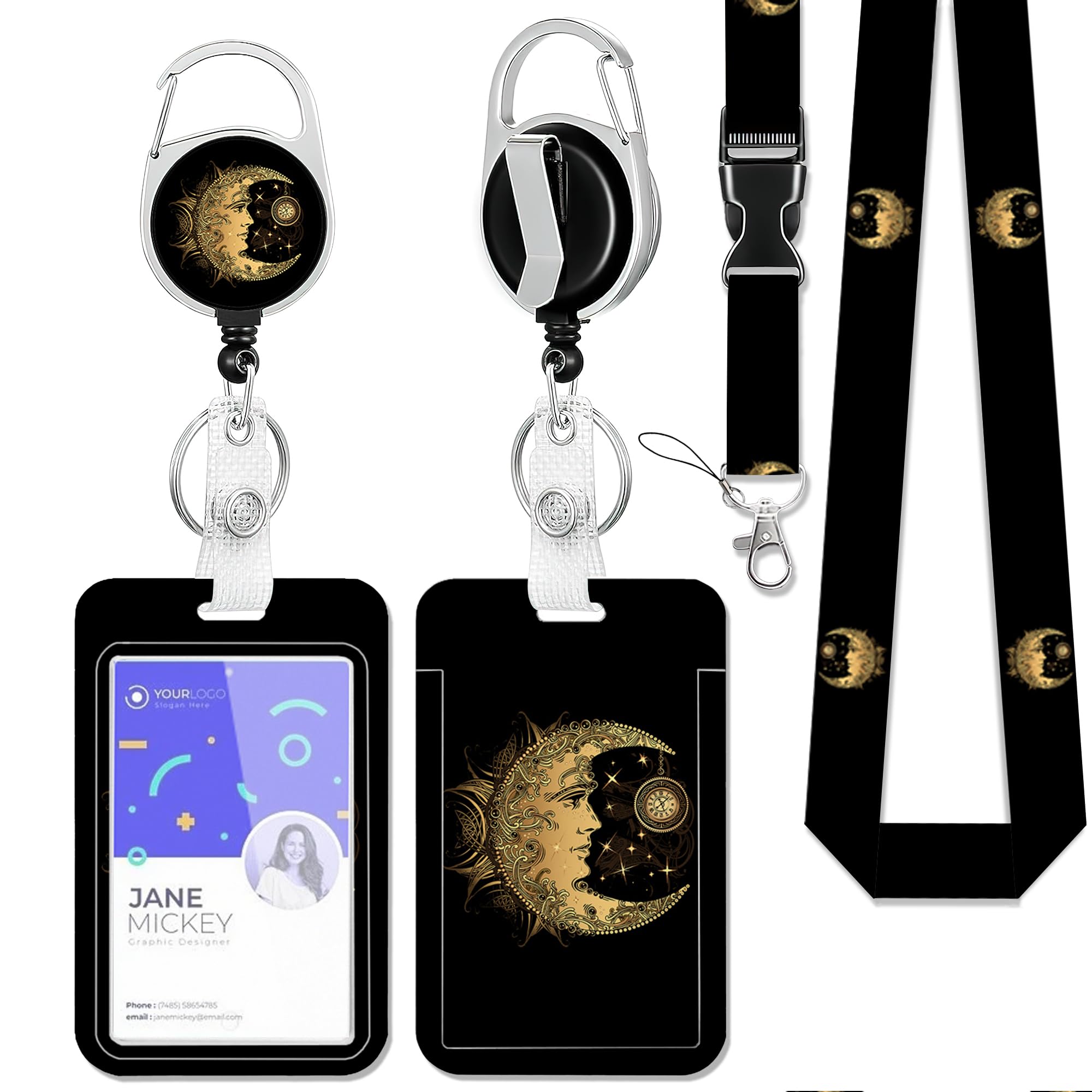 Amazon.com : Lanyards for Id Badges,Boho Moon Sun Id Badge Holder Heavy ...