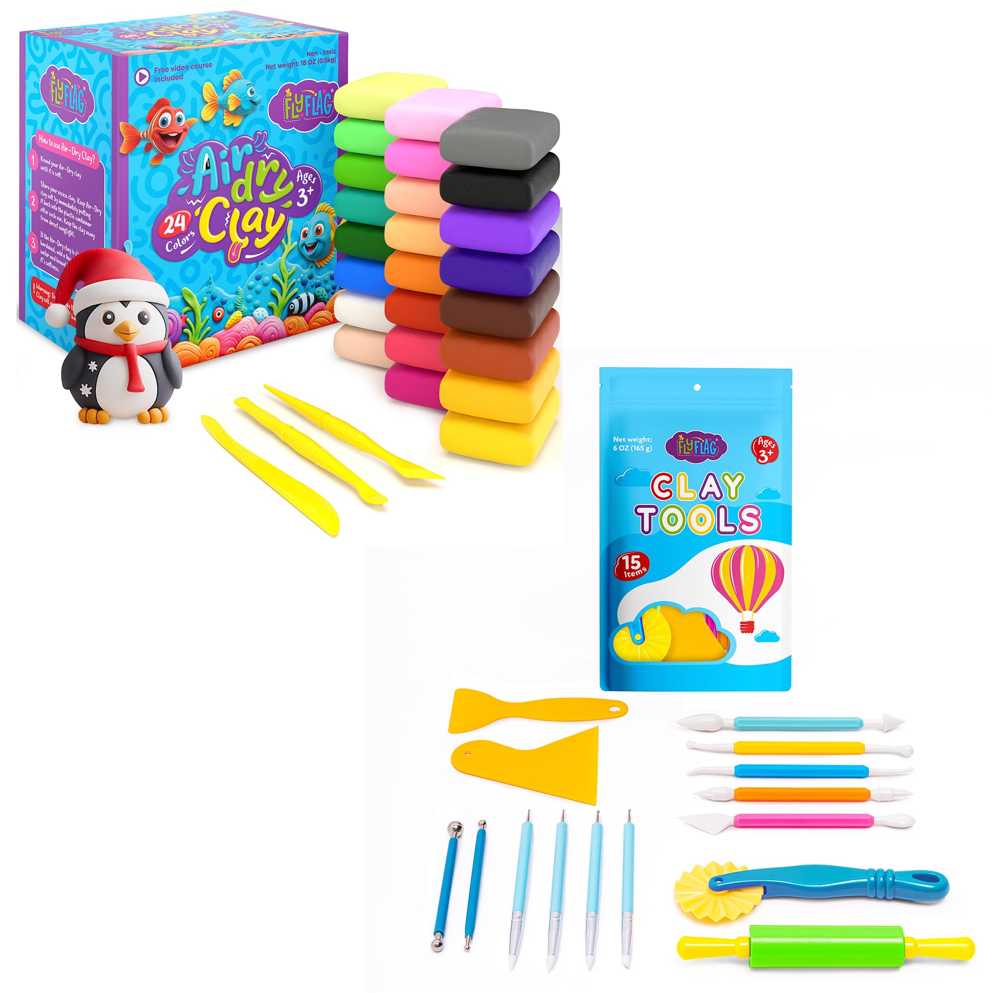 Amazon.com: Air Dry Clay - 24 Colors & Air Dry Clay Tools Kit - 20 ...