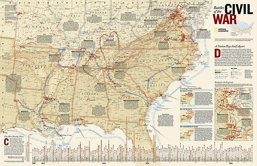 Battles of the US Civil War Map [Tubed] - Reference Map: Wall Maps ...