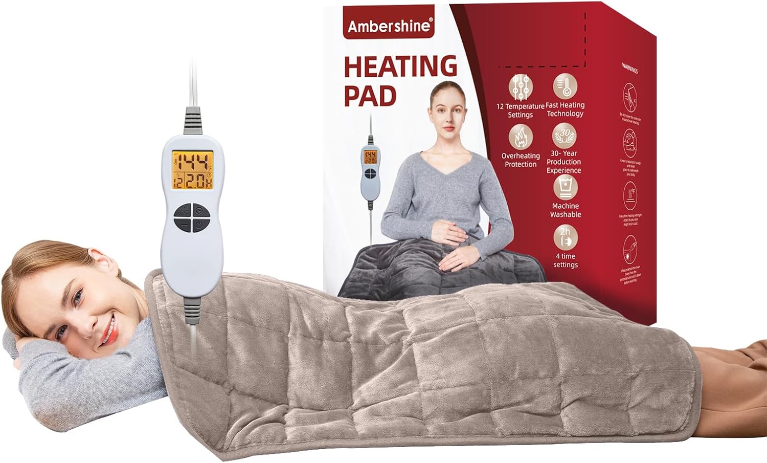 Amazon.com: Ambershine 17''x33'' Weighted Heating Pad, 5.2lbs with 12 ...