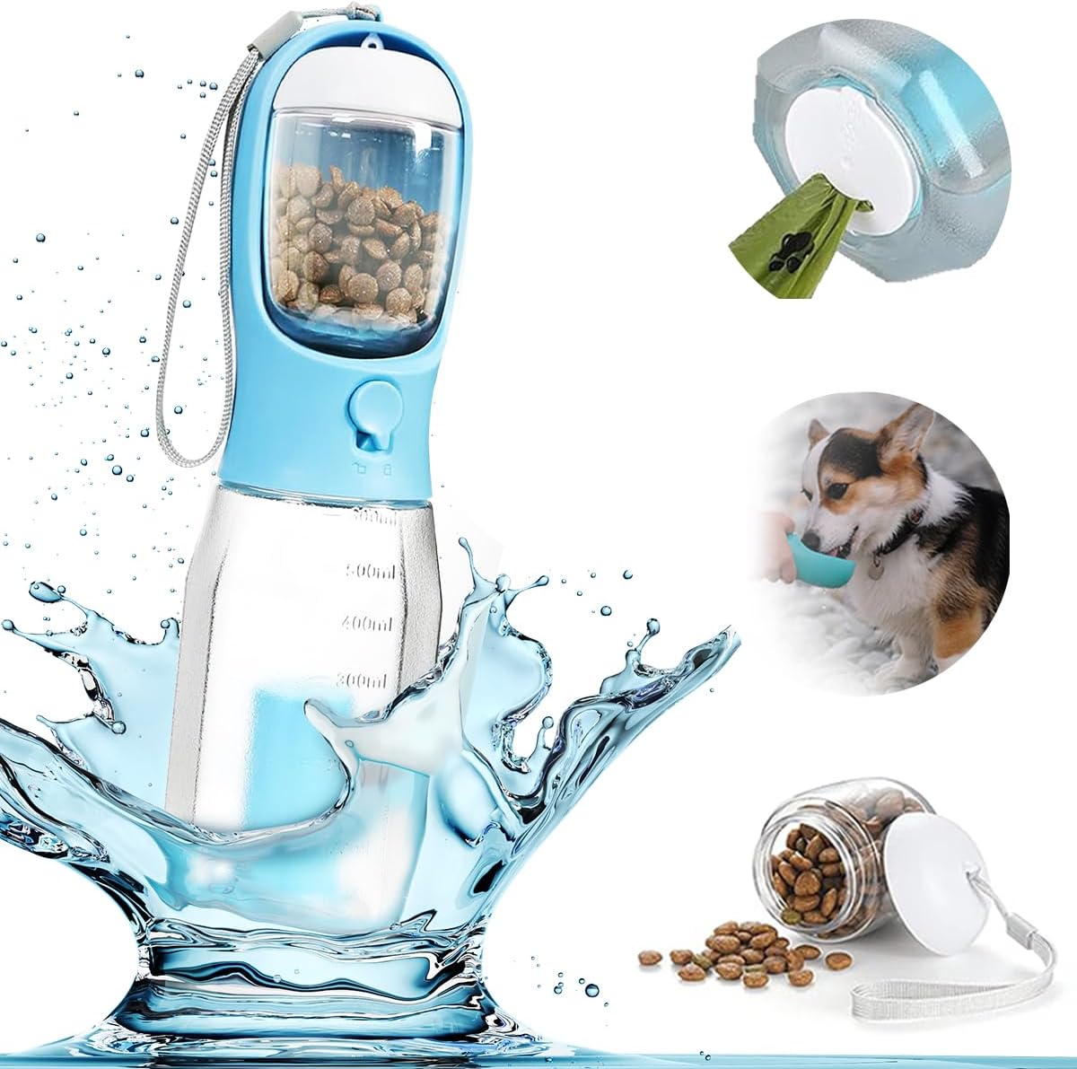 Dog Water Bottle 3 in 1, Tacoos Portable Dog Water Bowl, Dog Travel ...