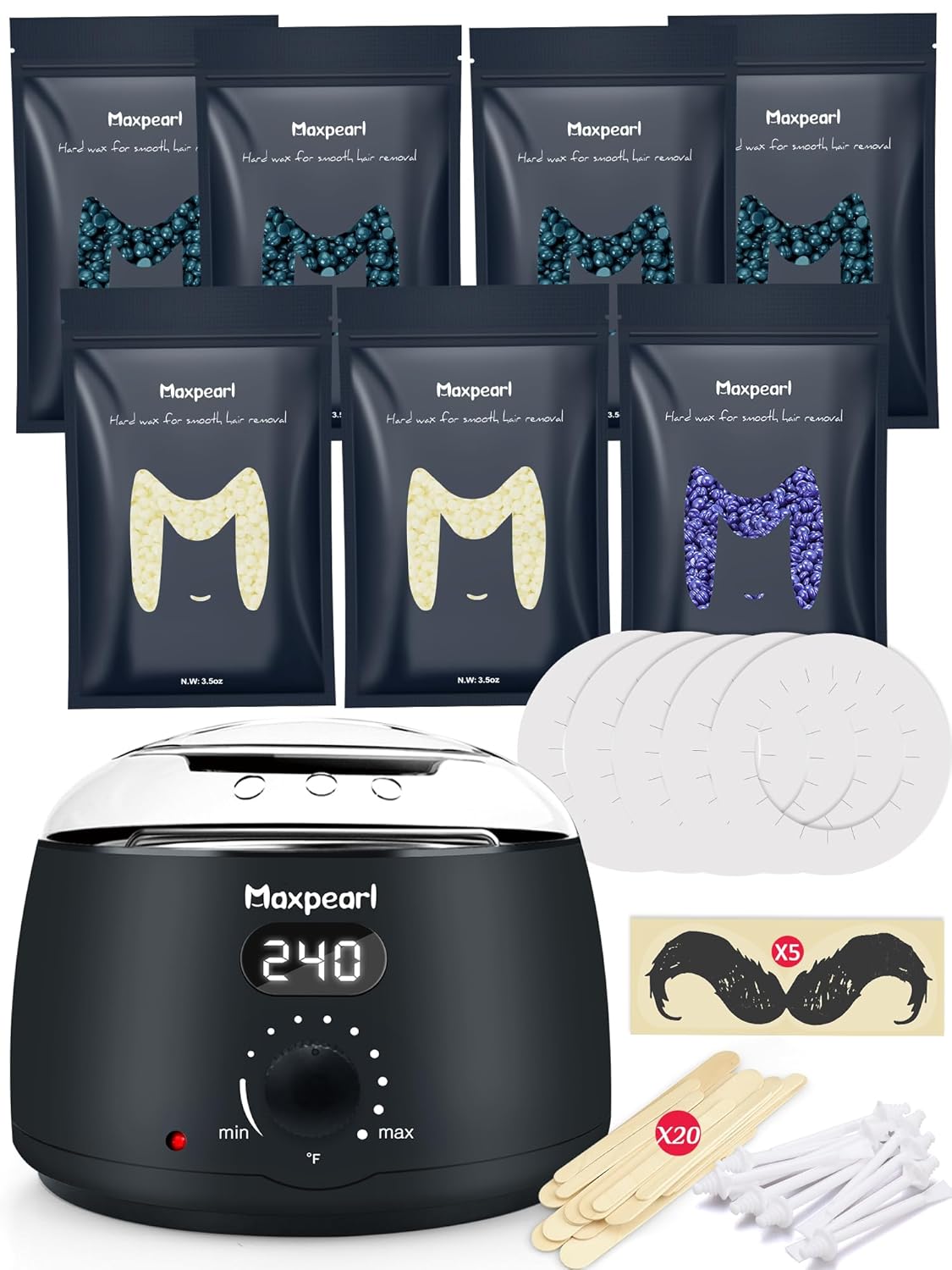 Amazon.com : Maxpearl Digital Waxing Kit with 7 Packs of Hard Wax Beads ...