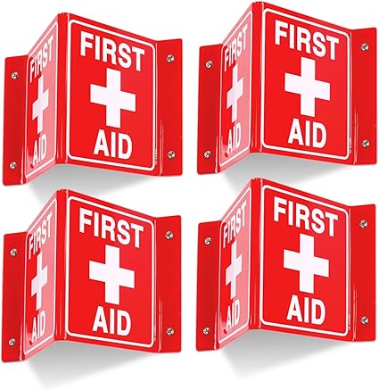 Amazon.com : T&R First Aid Sign, First Aid with Cross Symbol - 4 Pack ...