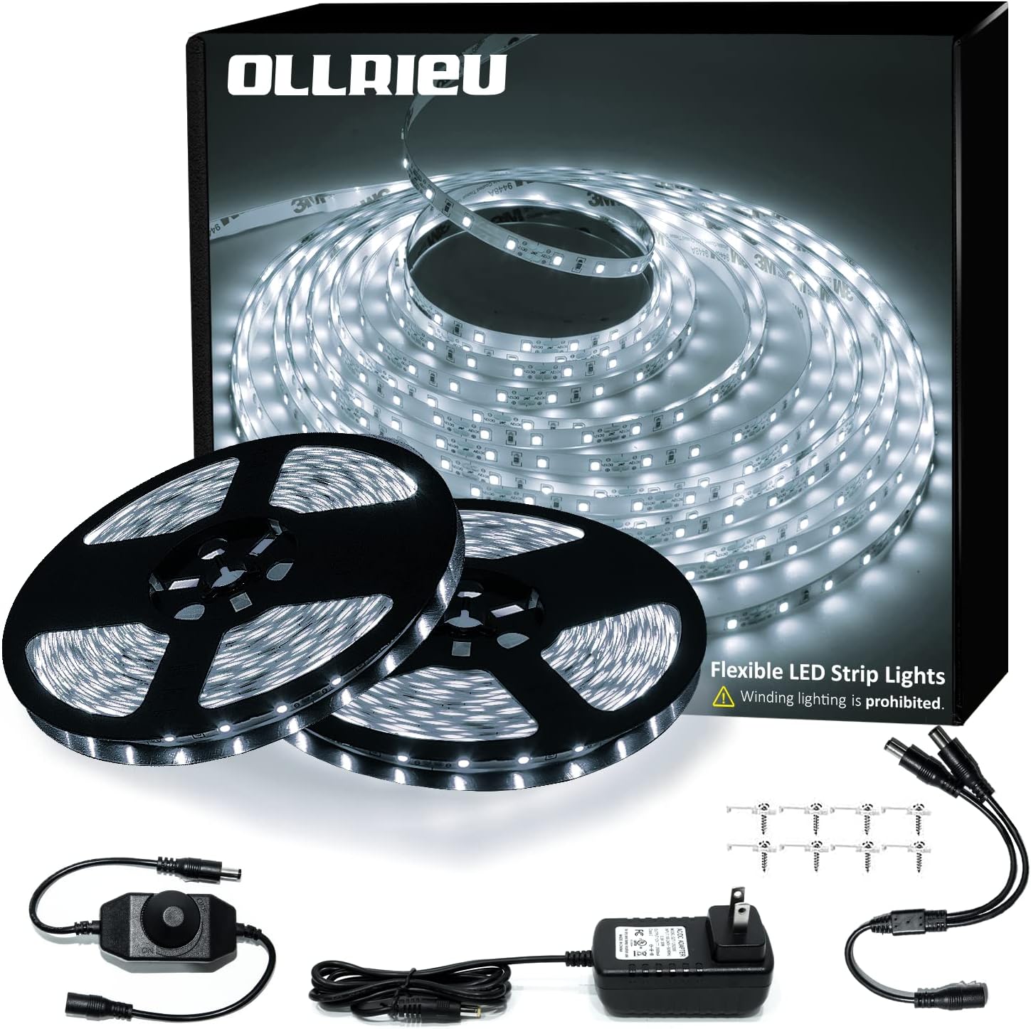 Amazon.com: ollrieu LED Strip Lights 100ft Dimmable 6000K Bright White ...