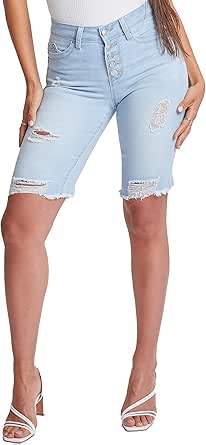 YMI Women's Wannabettabutt High Rise Button-Fly Bermuda Shorts, Light ...