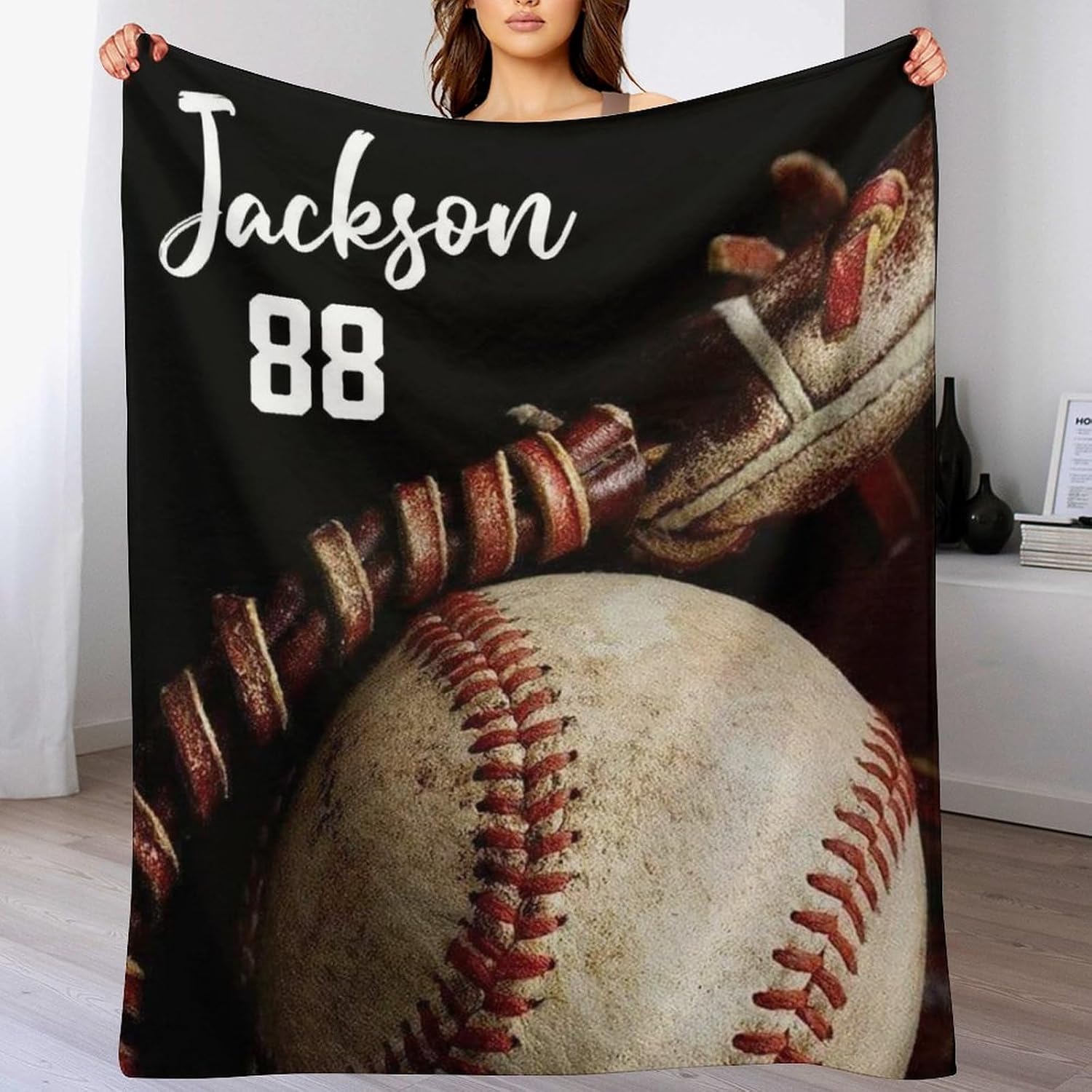 Amazon.com: Custom Flannel Baseball Blankets Personalized Add Name ...