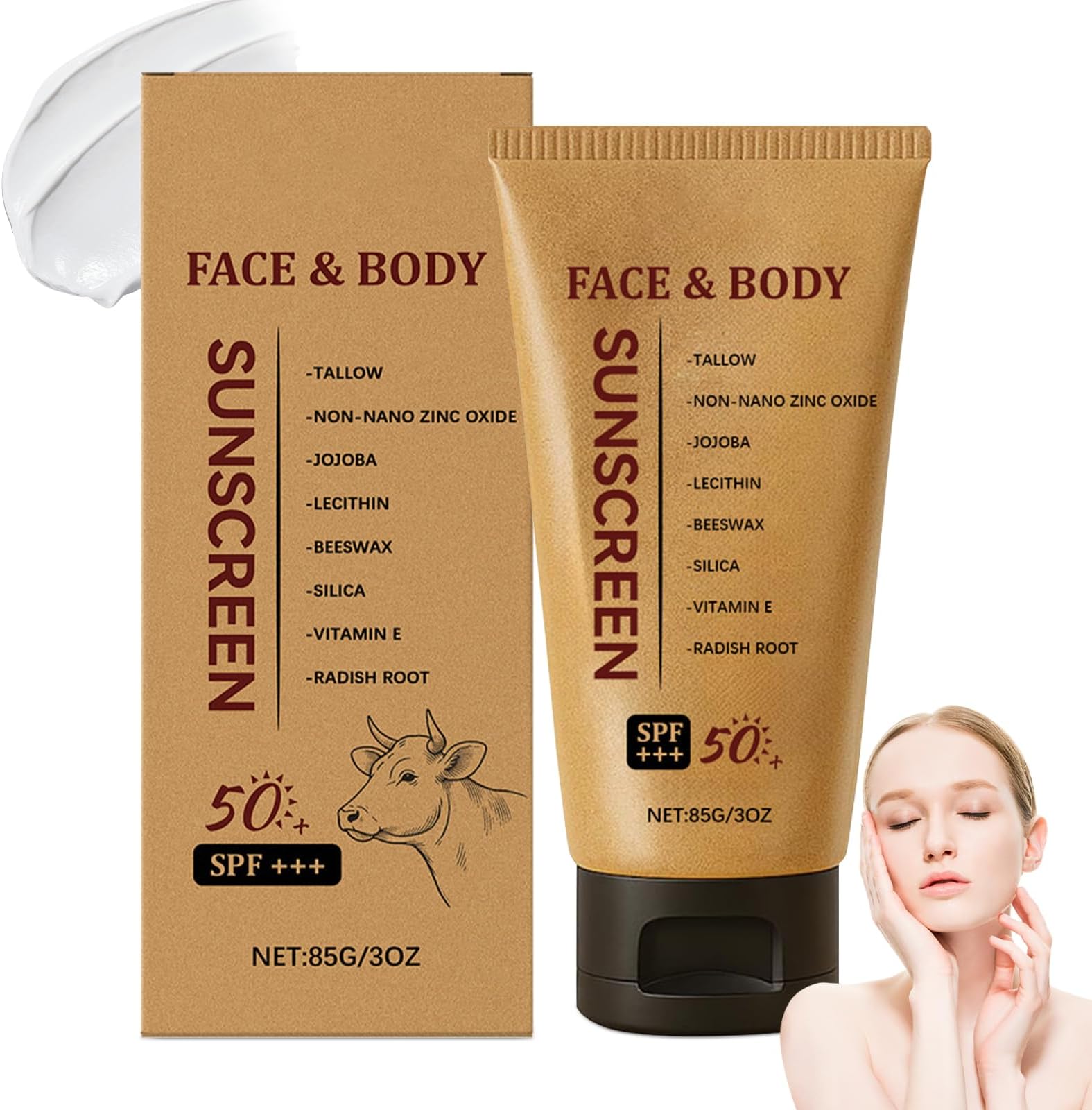 Amazon.com: Natural Mineral Tallow Sunscreen SPF 50, Organic Natural Tallow Sunscreen, Clean Non ...