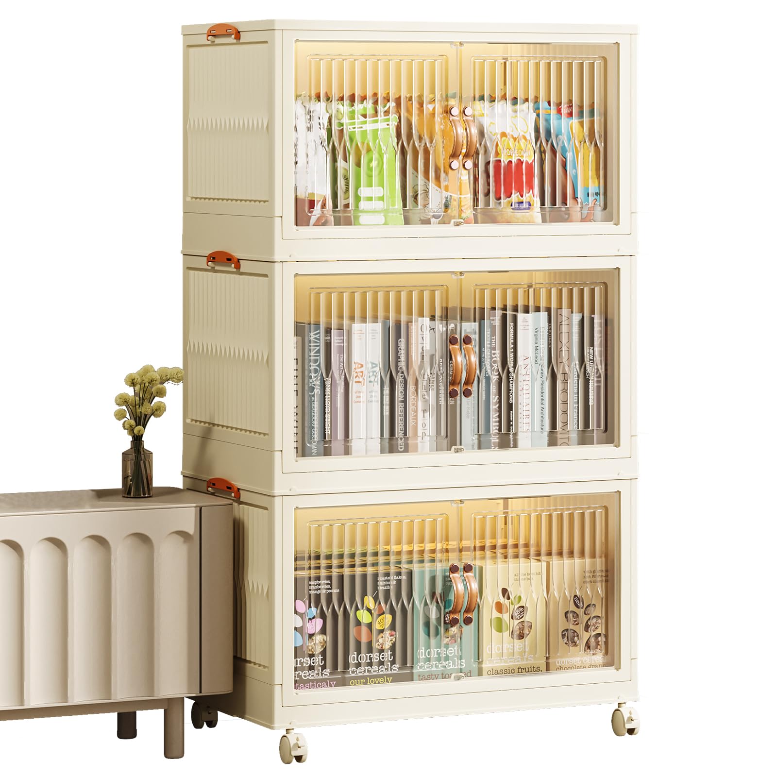 Storage Bins with Lids and Doors, Plastic Stackable Storage Bins Open ...