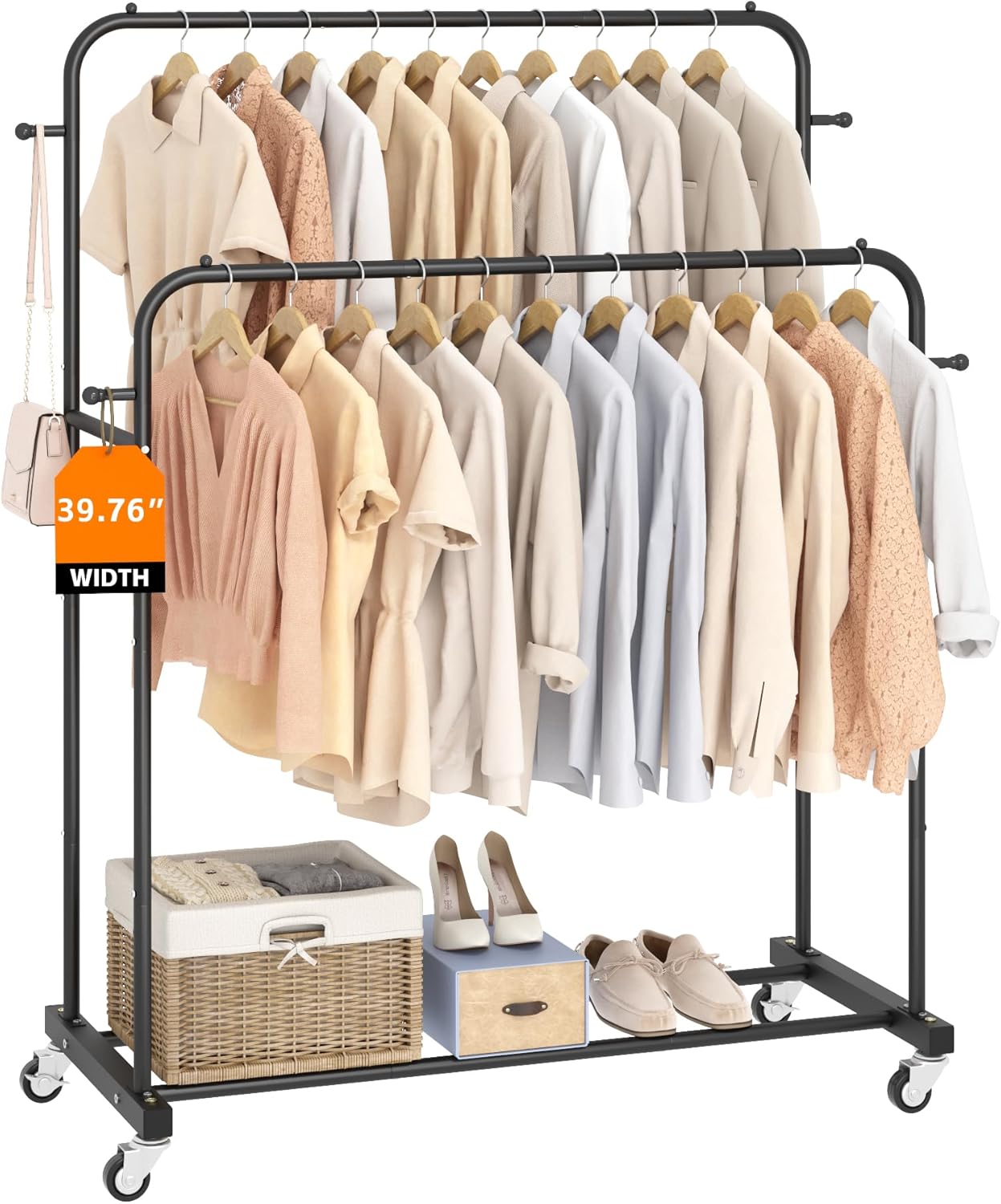 Amazon.com: Laiensia Double Rods Garment Rack with Wheels, Clothing ...