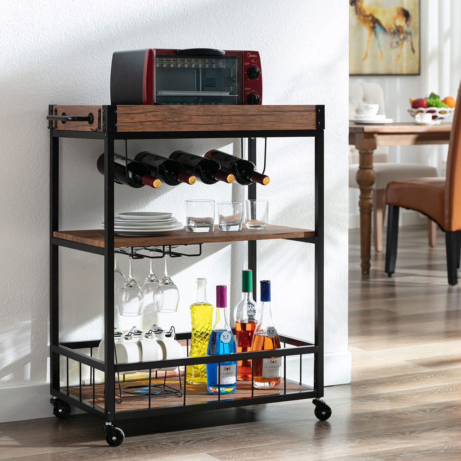 Buy Bar Cart with Wine Rack, Bar Carts for Home 3-Tier Storage Shelves ...