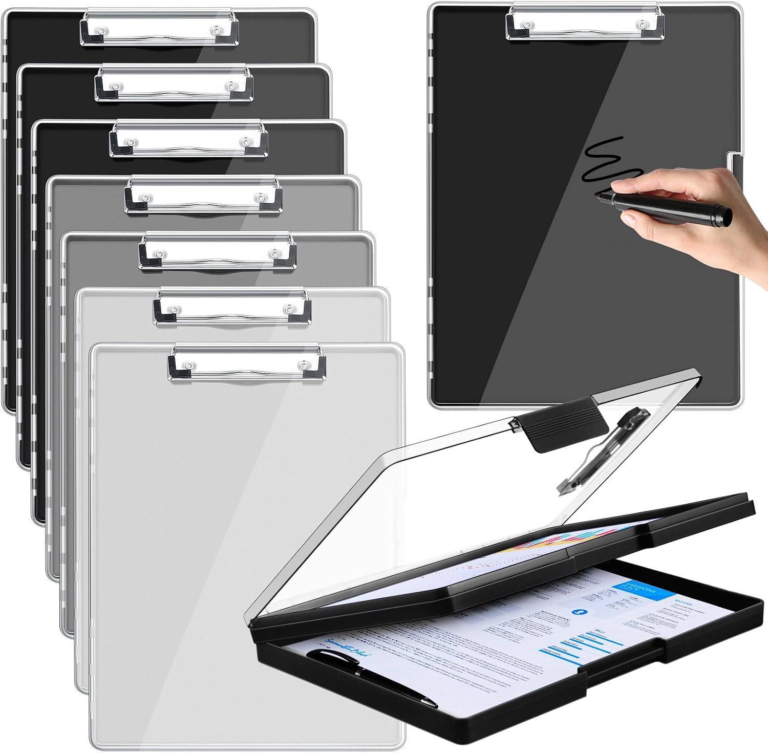 Amazon.com : Fulmoon 8 Pcs Clear View Clipboard with Storage Large ...
