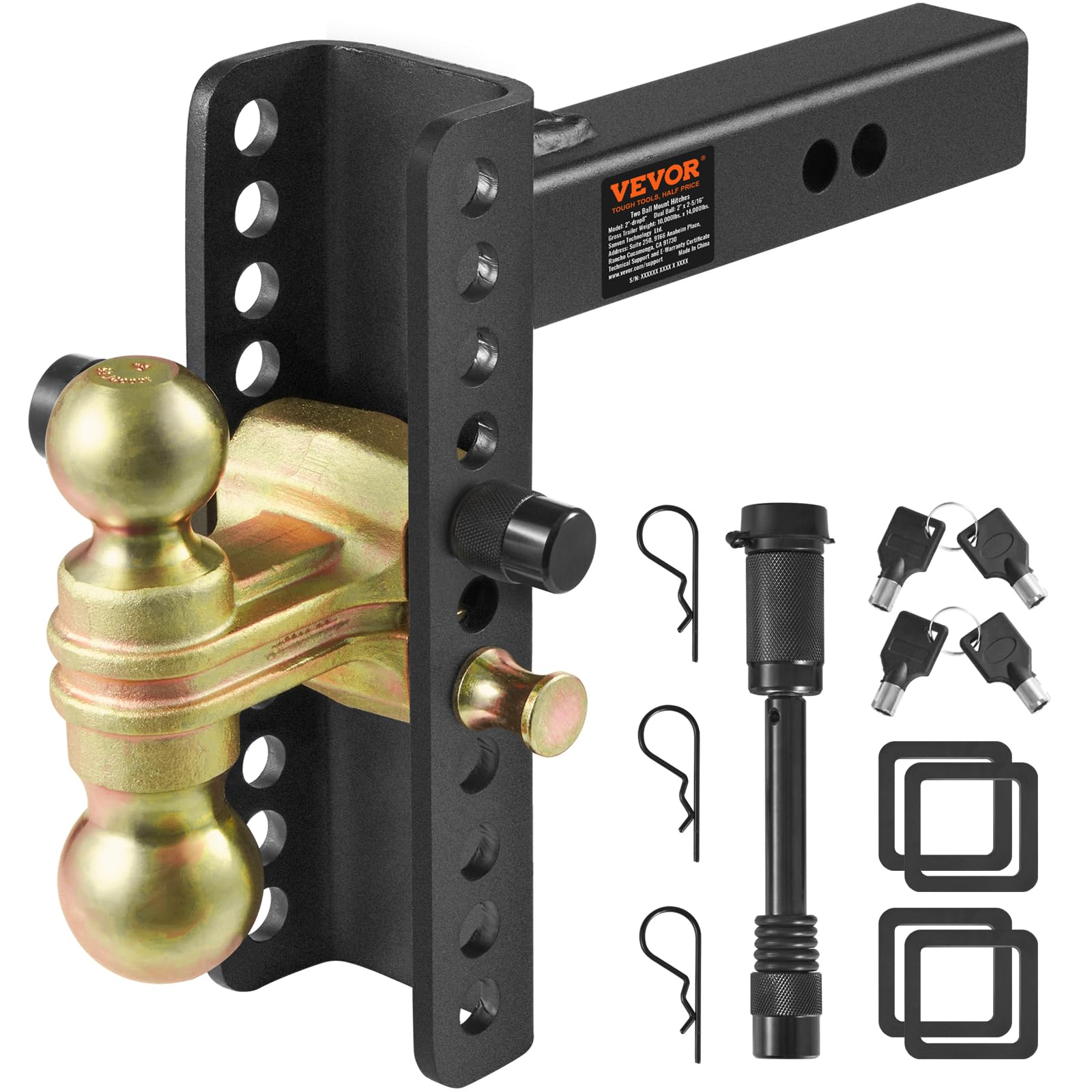 VEVOR Adjustable Trailer Hitch, 8-Inch Drop & 6.5-Inch Rise Hitch Ball ...