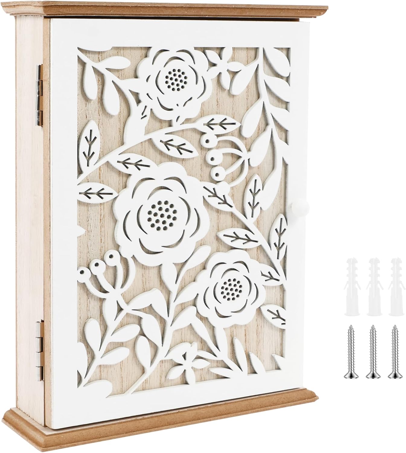 Amazon.com: UKQRRTC Wood Key Box, Wall Key Holder with 6 Key Hooks ...