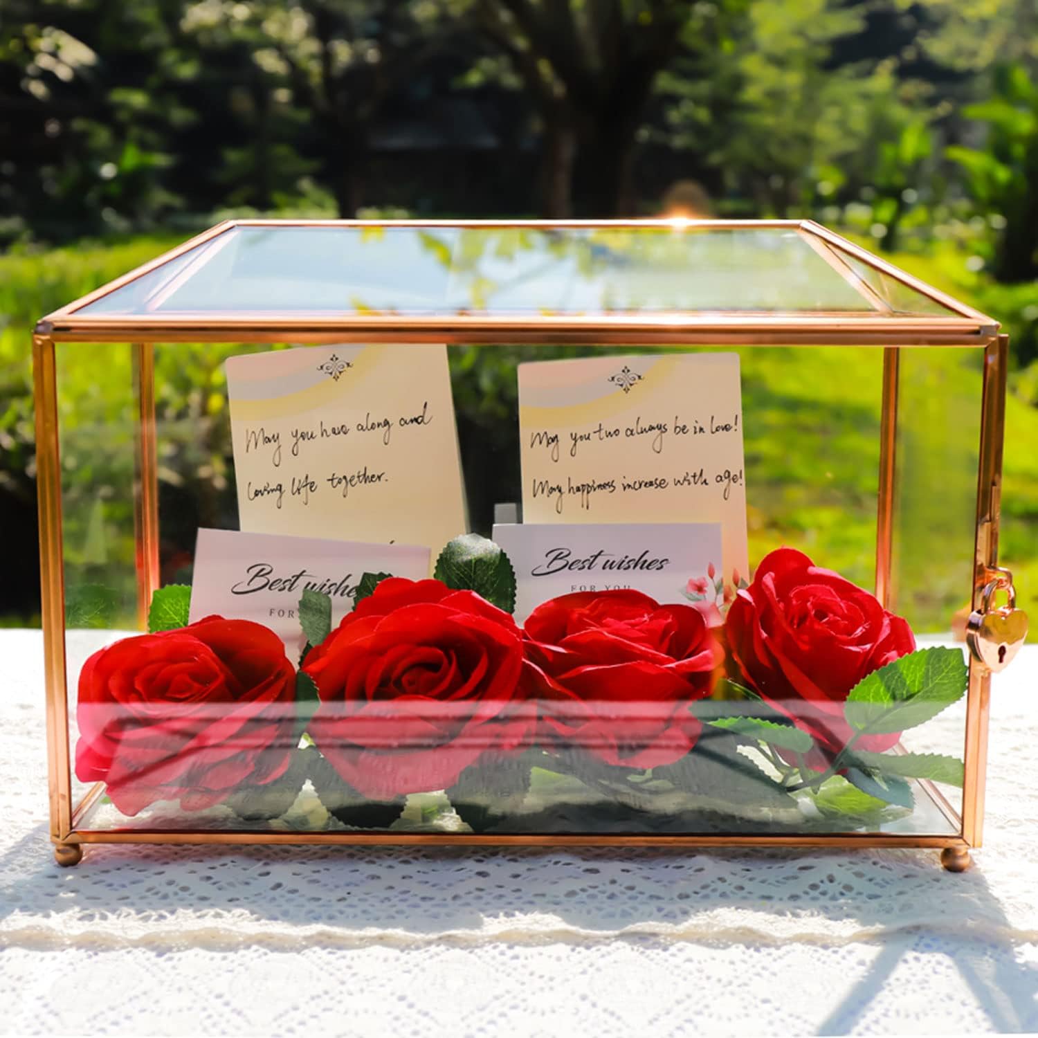 Amazon.com: Glass Wedding Card Box Rose Gold with Slot and Heart Lock ...