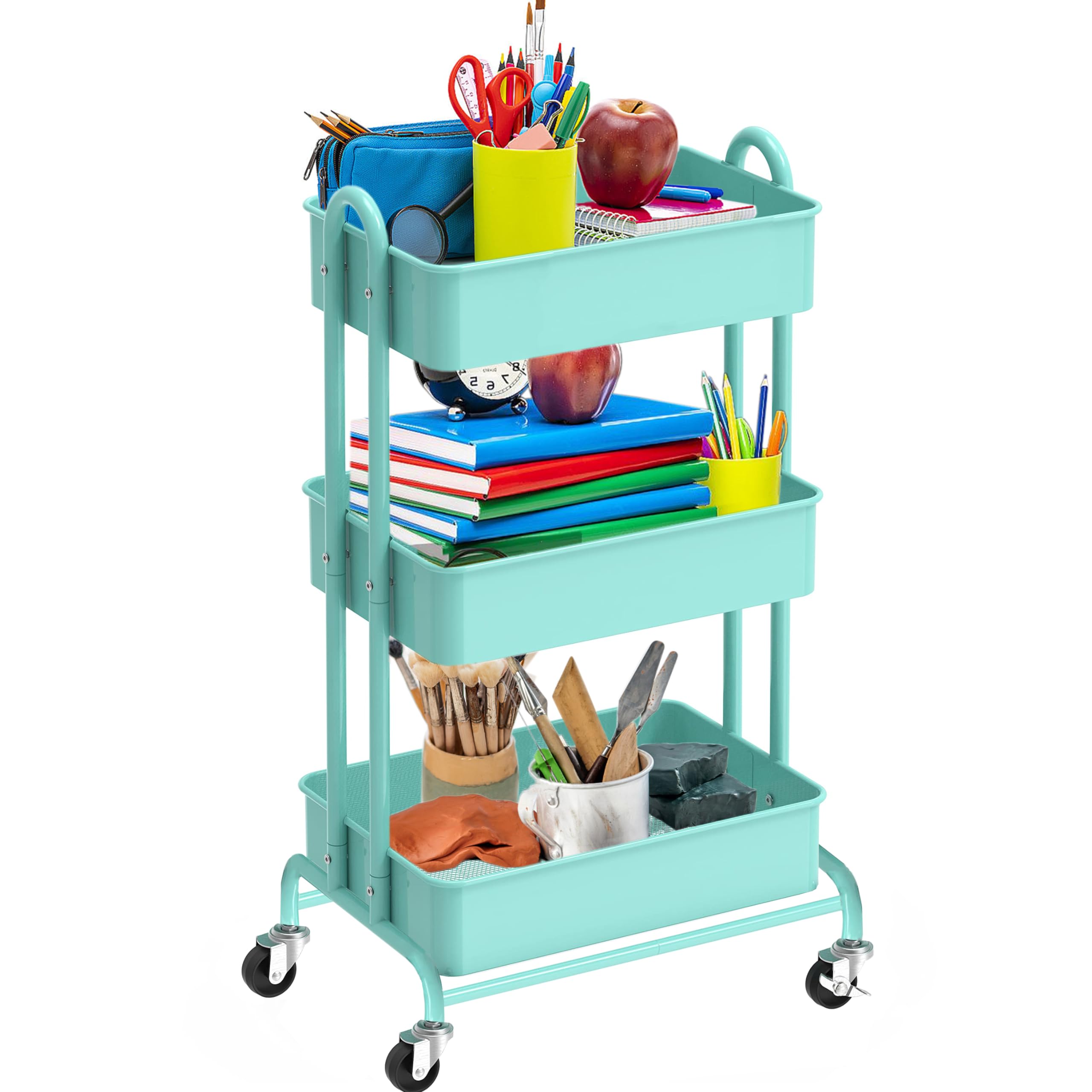 Ceayell 3-Tier Full Metal Utility Rolling Cart for Storage Organizer Cart for Office, Bathroom ...