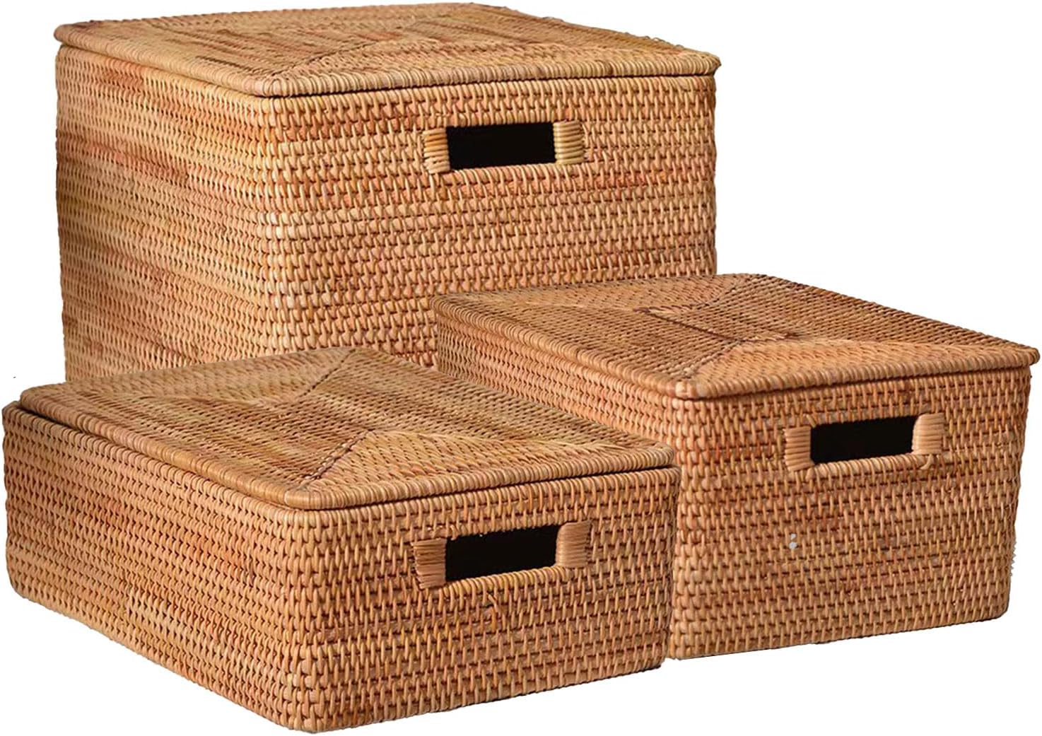 Amazon.com: yoboom Hand-Woven Cane Storage Basket Set of 3 - Ideal ...