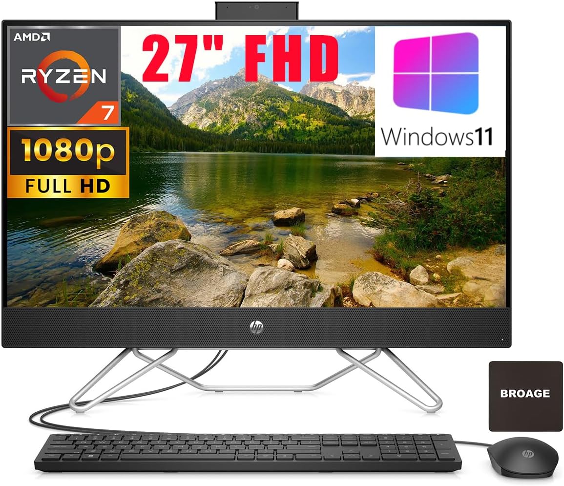 Amazon.com: HP 27" FHD All-in-One Desktop Computer, Octa-Core AMD Ryzen ...