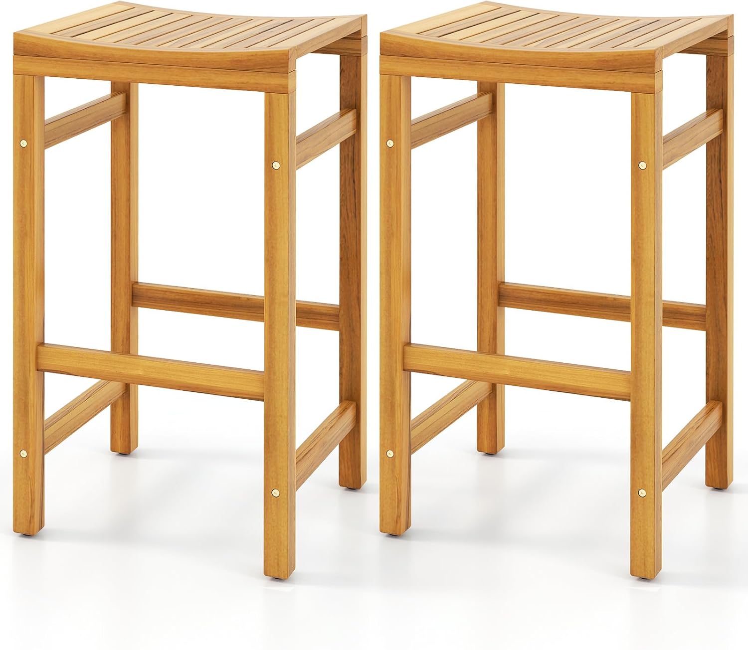 Amazon.com: HAPPYGRILL Outdoor Wood Bar Stools Set of 2, Patio Bar ...