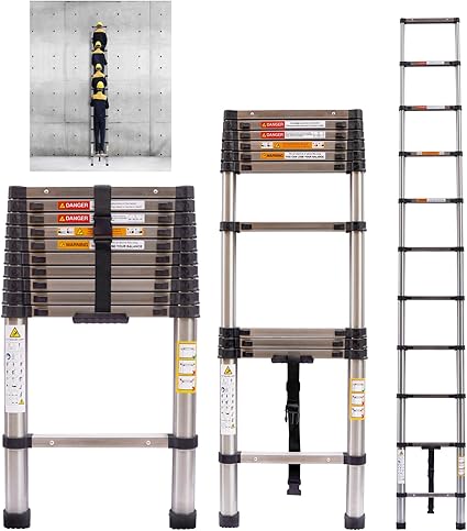 HSHa 3.2M Telescopic Ladder Stainless Steel Extendable Ladders Portable ...