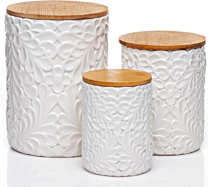 Amazon.com: Engraved Design Kitchen Canisters Set of 3 with 74 Oz, 36 ...