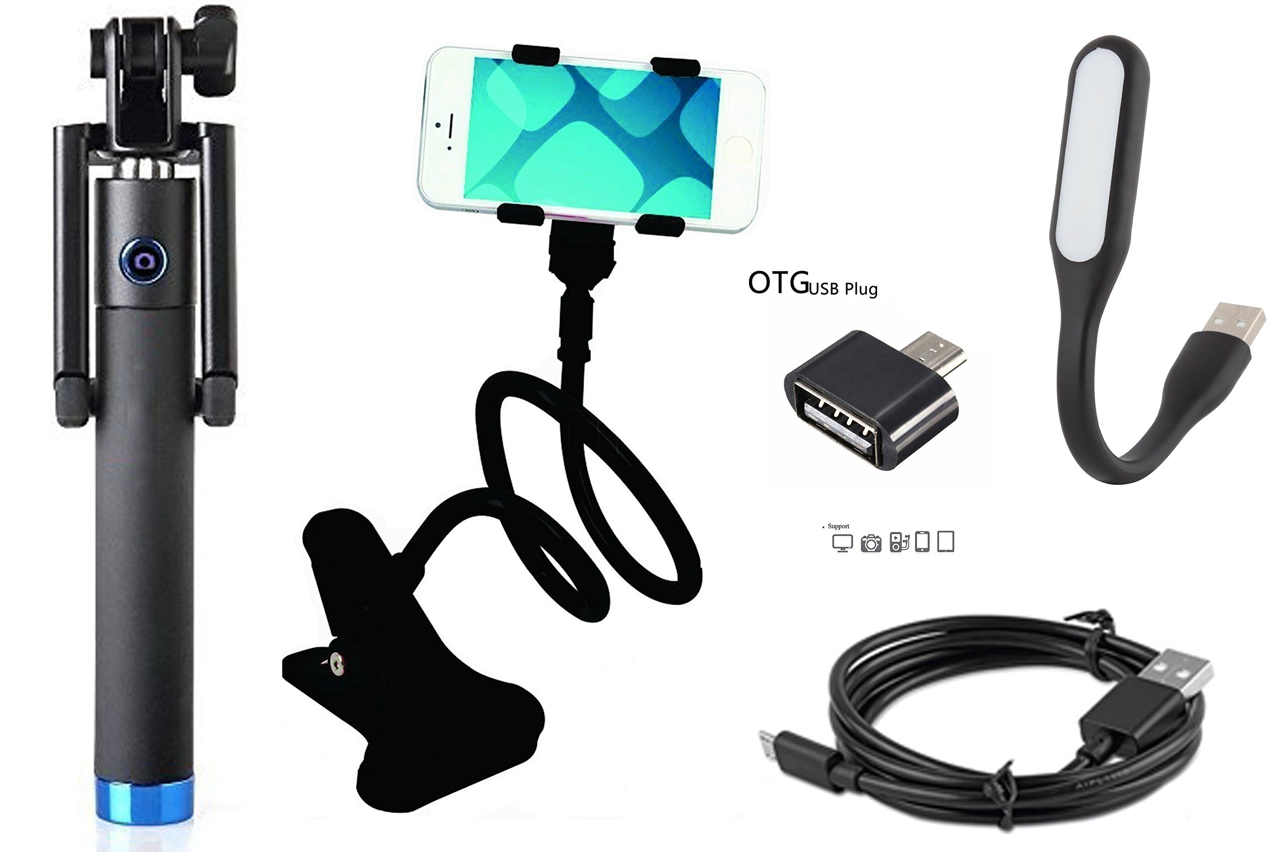 Buy NewTech Mobile Accessories Combo 5-in-1 Selfie Stick + USB Led ...