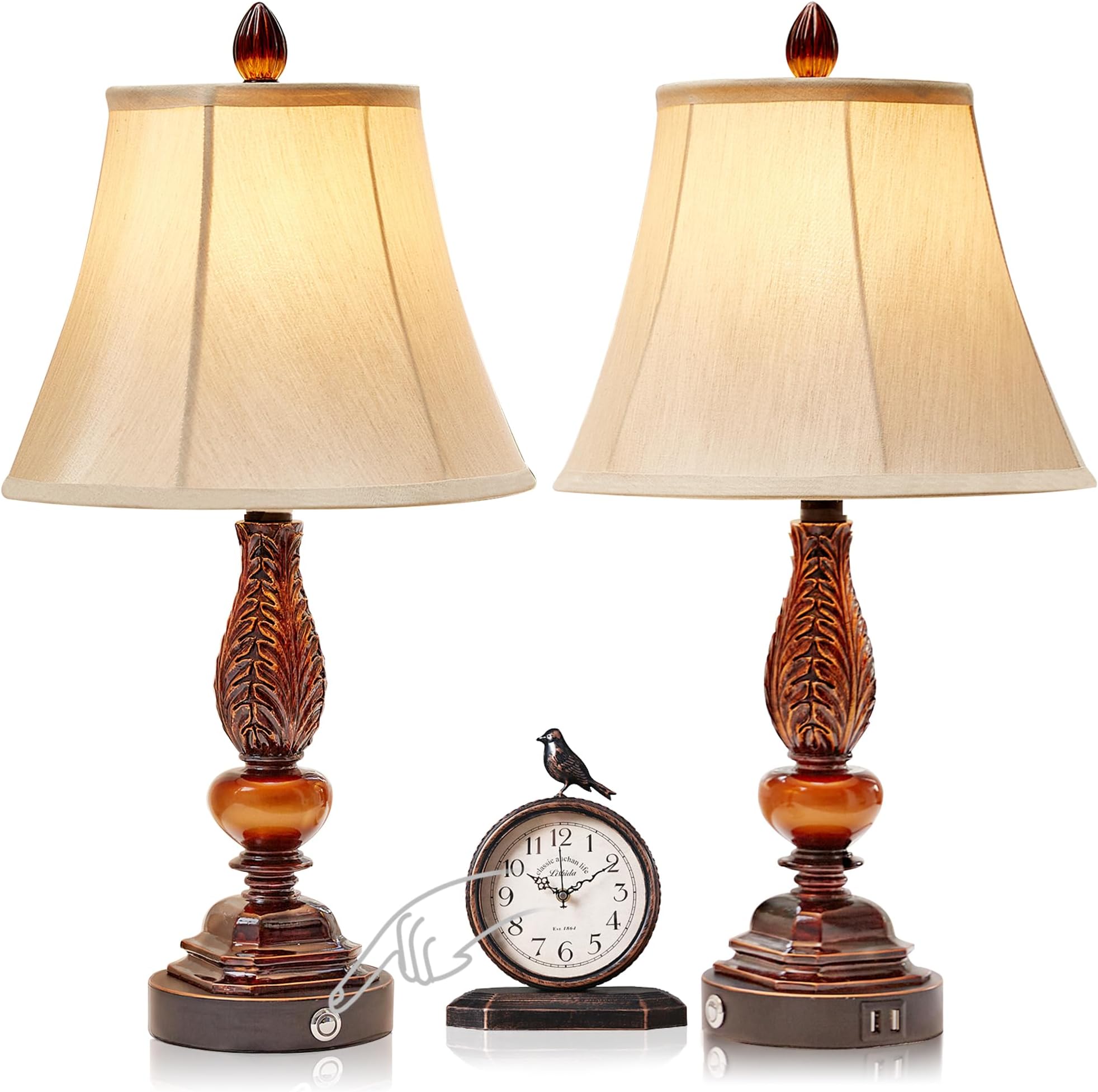 HUITICO Farmhouse Table Lamps for Living Room Bedside Lamps for ...
