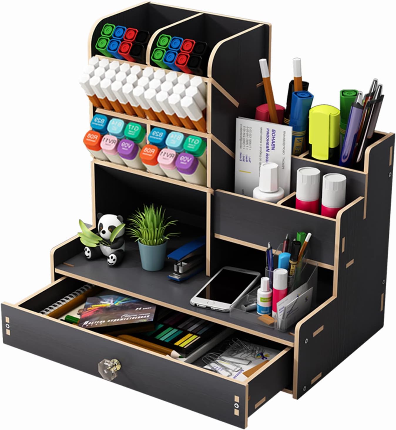 Ruixue Wooden Desk Organiser with Drawer,Desk Tidy & Pen Holder Office ...