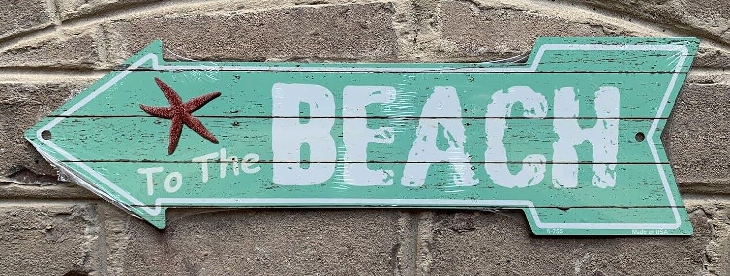 Amazon.com : angeloken 6x18 Inch Arrow Metal Tin Sign to The Beach ...