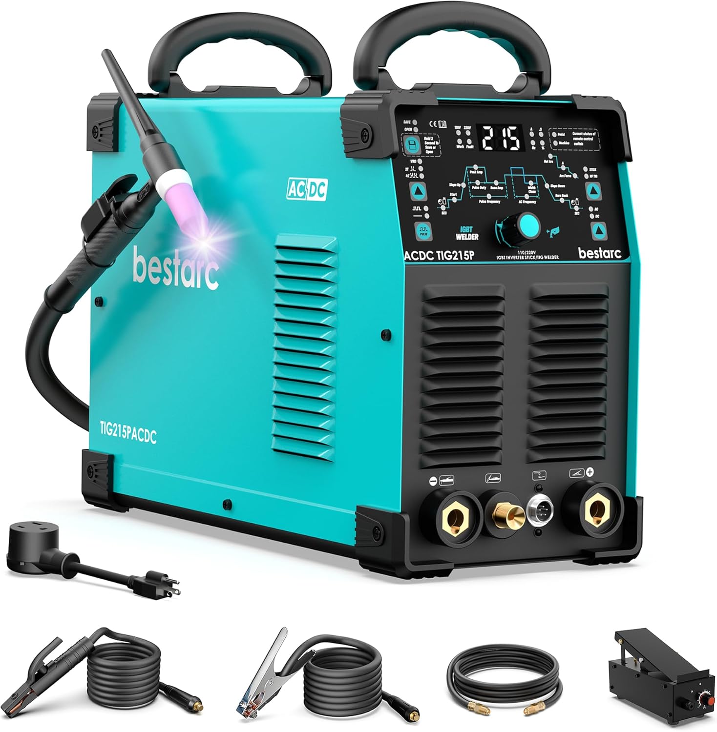 AC/DC TIG Welder, 215Amp Aluminum TIG Welder with Pulse TIG, 110V/220V ...