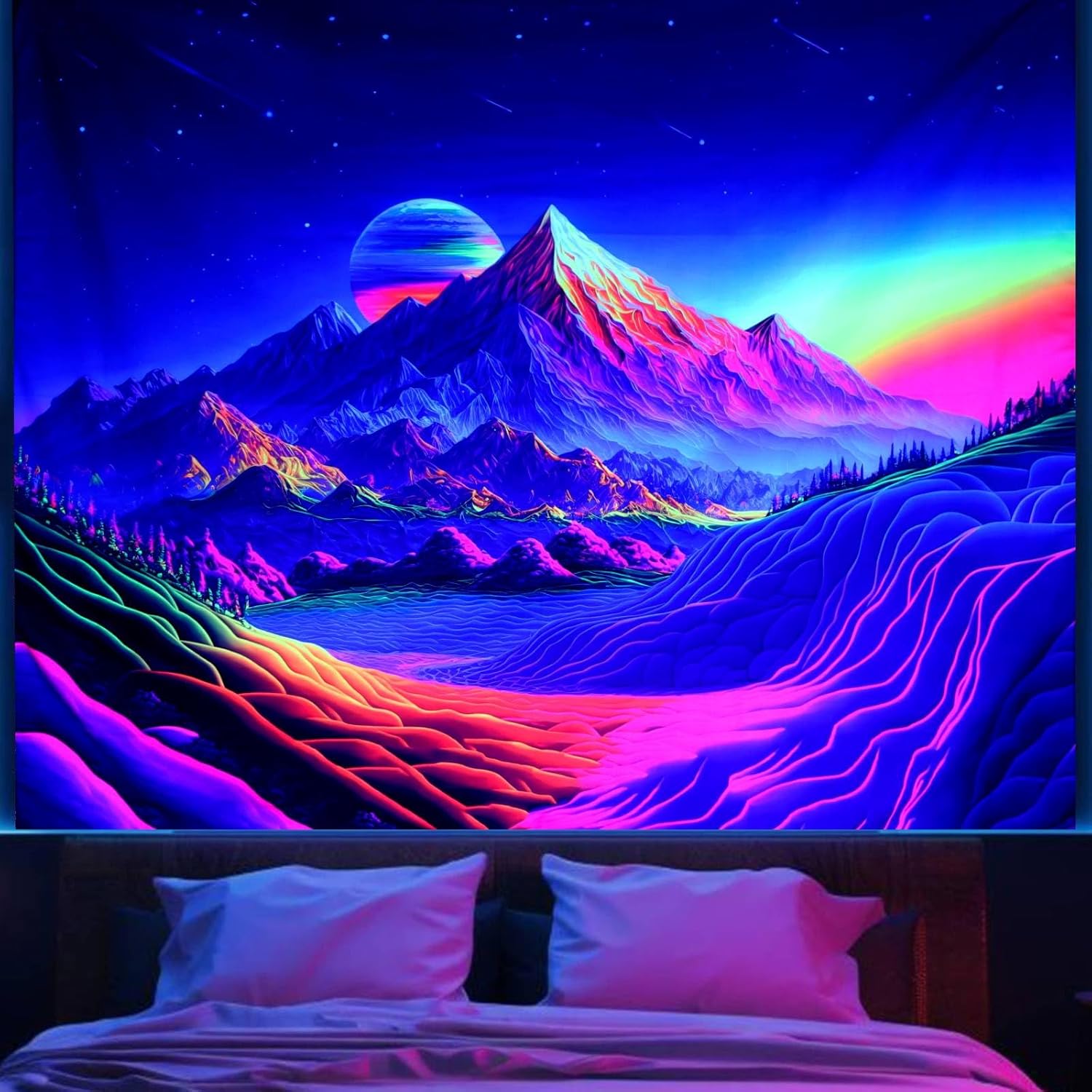 Amazon.com: Apdidl Blacklight Posters Sun Mountain Tapestry for Bedroom ...