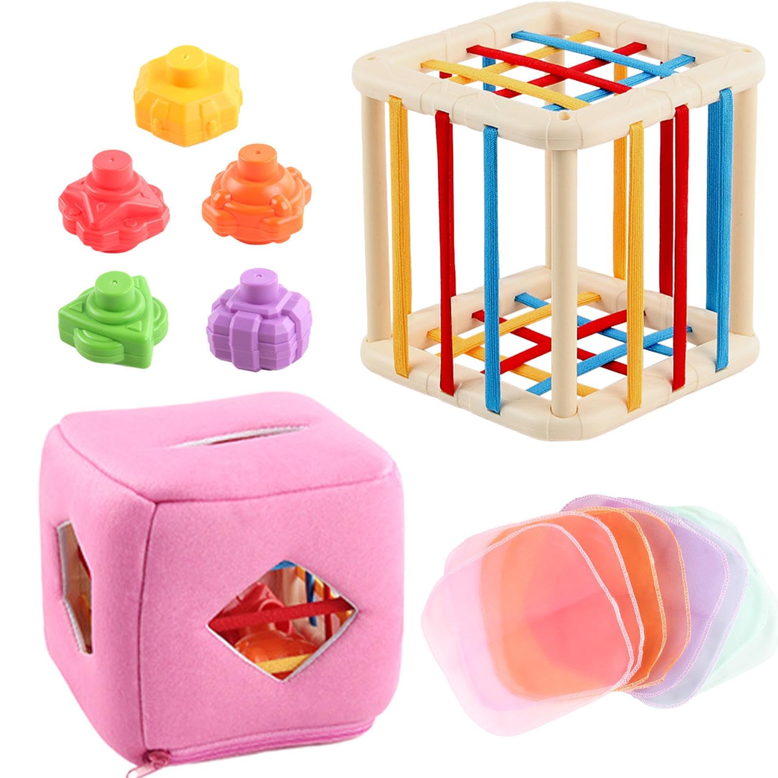 Amazon | 弾性キューブビンおもちゃ、形状分類キューブ | 形状分類感覚キューブビン 6 ブロック付き,子供のための教育多機能早期発達モンテッソーリおもちゃ 1 2 3 歳 | はめこみ ...