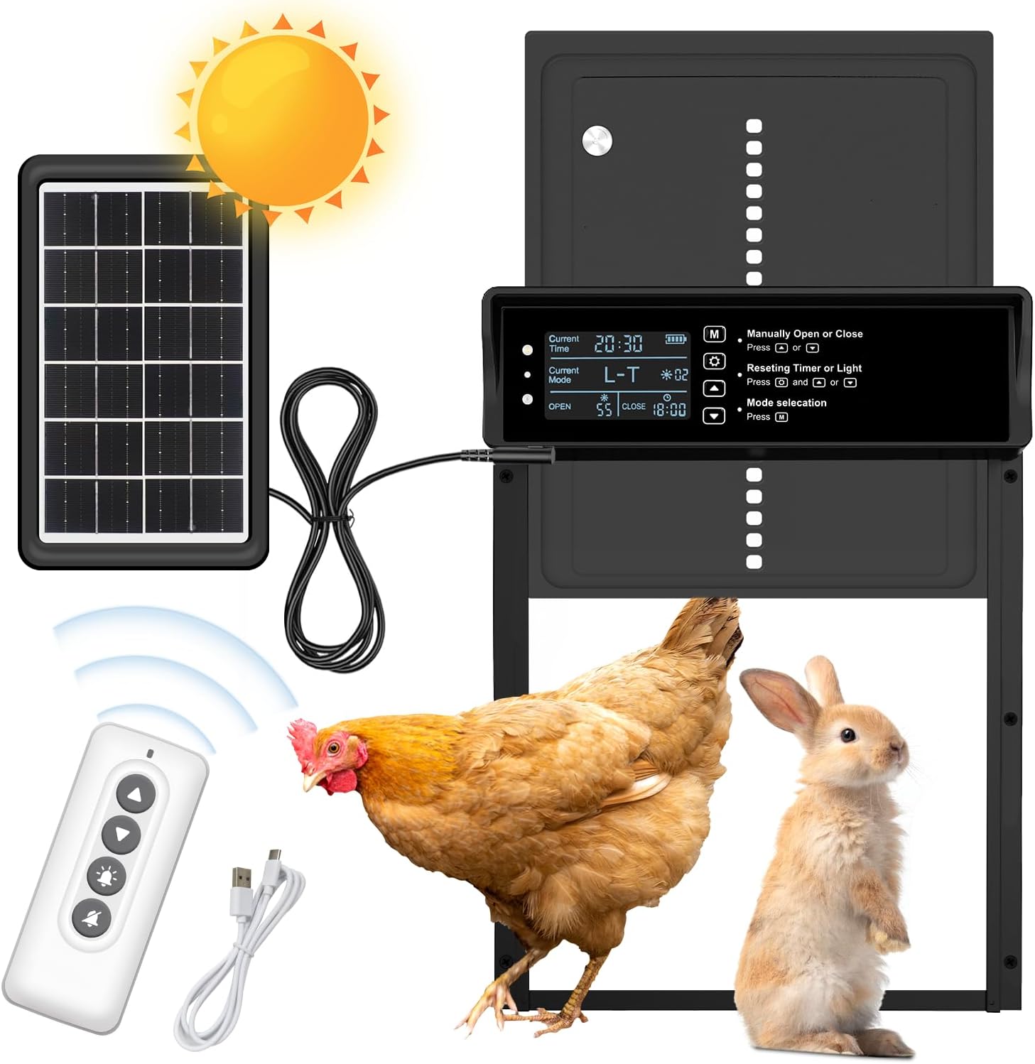 KERIDAZPLY Automatic Chicken Coop Door Solar Powered with Timer & Light ...