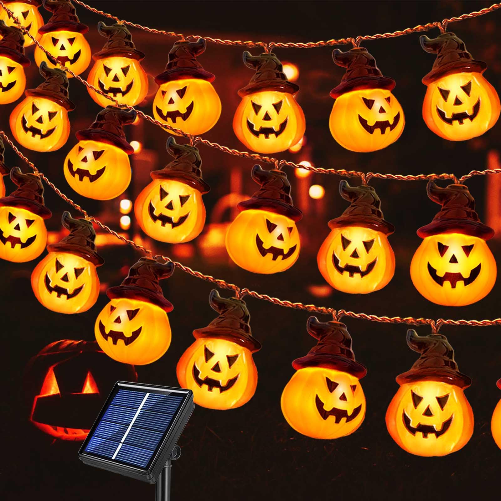 Janchs Upgraded Solar Halloween Pumpkin Lights, 30 LED, 8 Modes ...