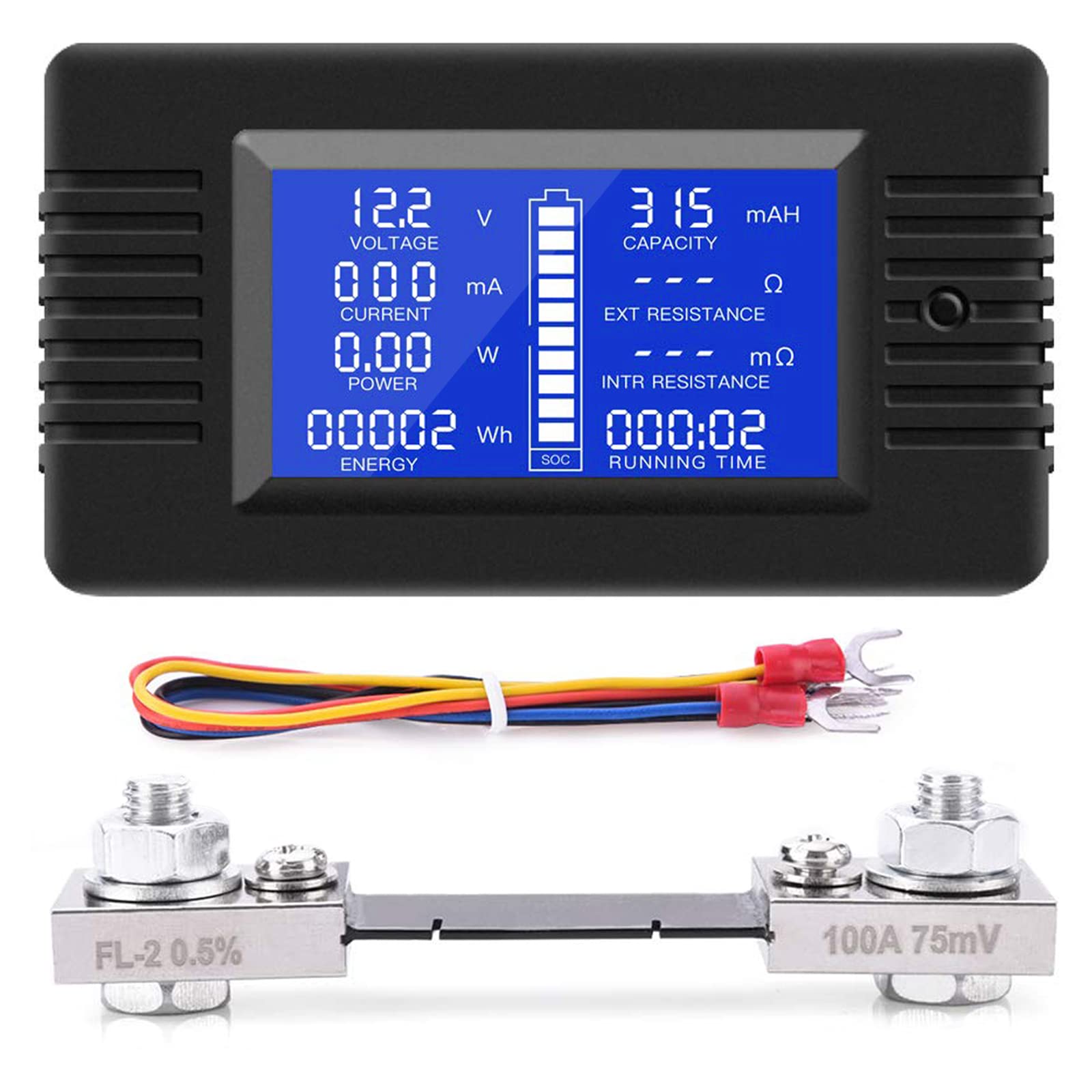 Buy DC Battery Monitor Amperemeter with Shunt, DC 0-200V 0-100A Digital ...