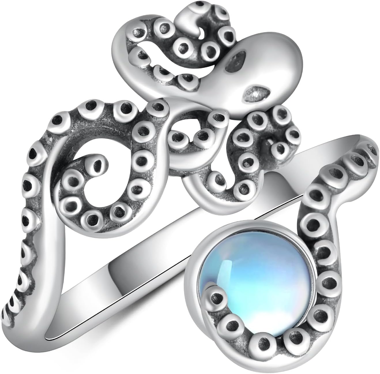 Amazon.com: Octopus Ring Sterling Silver Moonstone Octopus Spoon Ring ...
