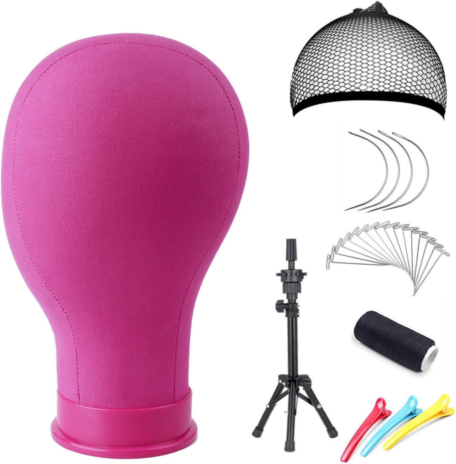 Amazon.com: 22 Inch Canvas Block Head Pink Wig Head with Wig Stand ...