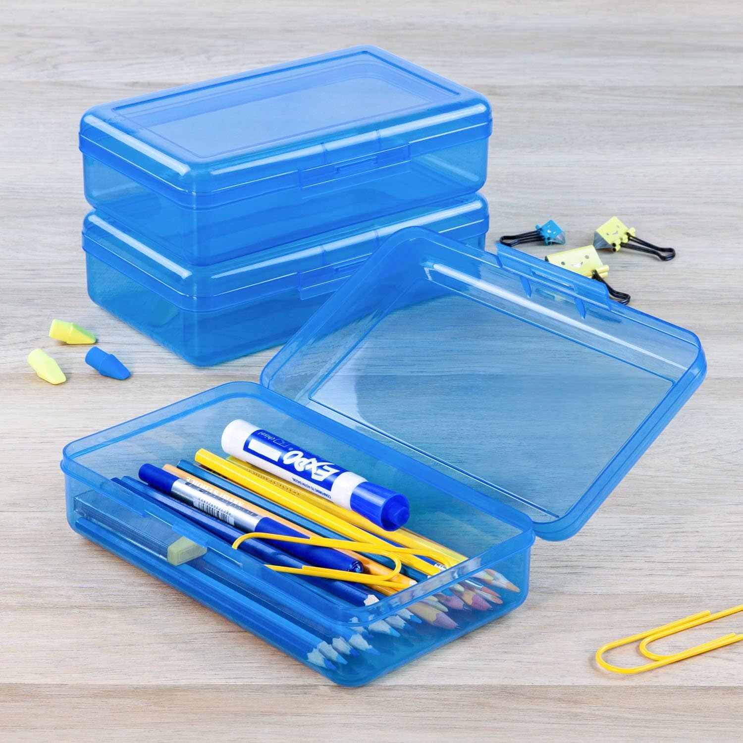Amazon.com: Plastic Pencil Box, Transparency, Stackable with Snap-Tight ...