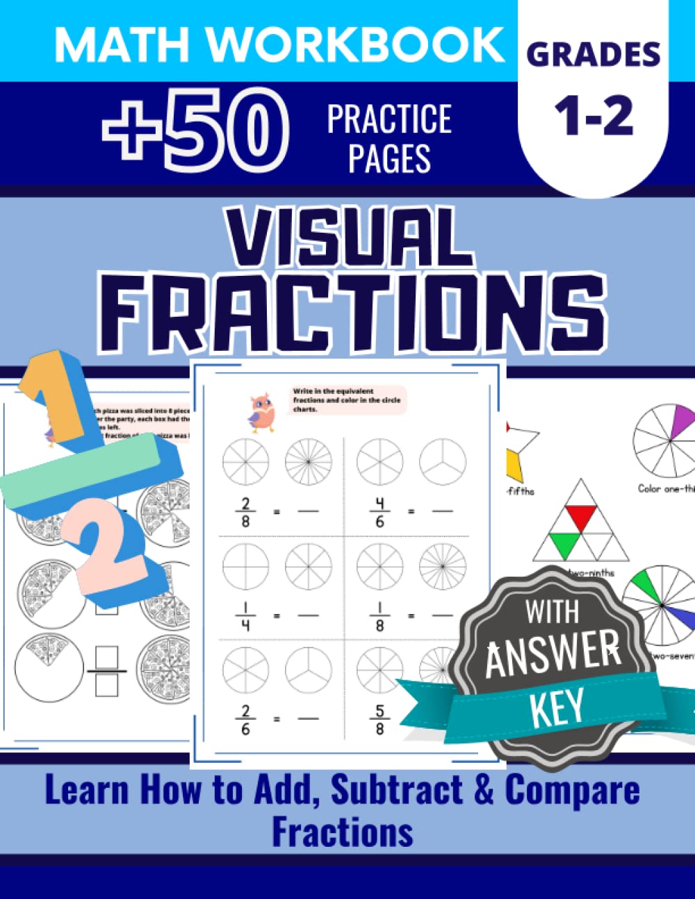 Visual Fractions Math Workbook Grades 1-2 Learn How to Add Subtract ...